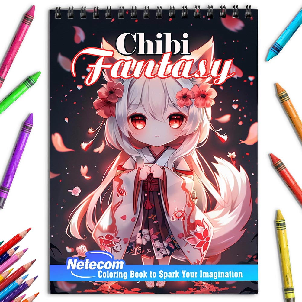 Netecom Chibi Fantasy Coloring Book for Adults, Spiral Bound, Soft ...