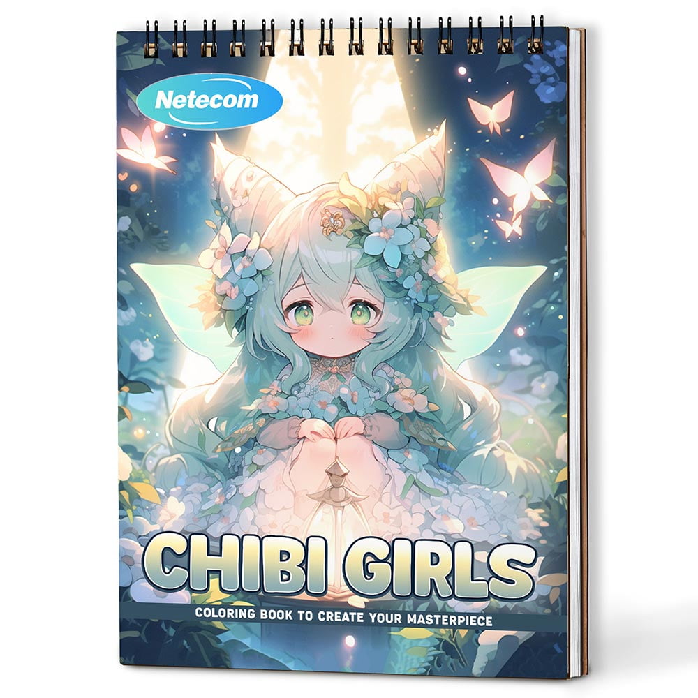 Netecom Chibi Girls Coloring Book Spiral Bound For Adults, A5 Wooden ...