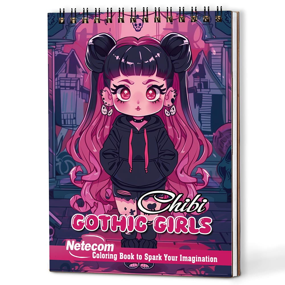 Netecom Chibi Gothic Girls Coloring Book Spiral Bound for Adults, A5 ...
