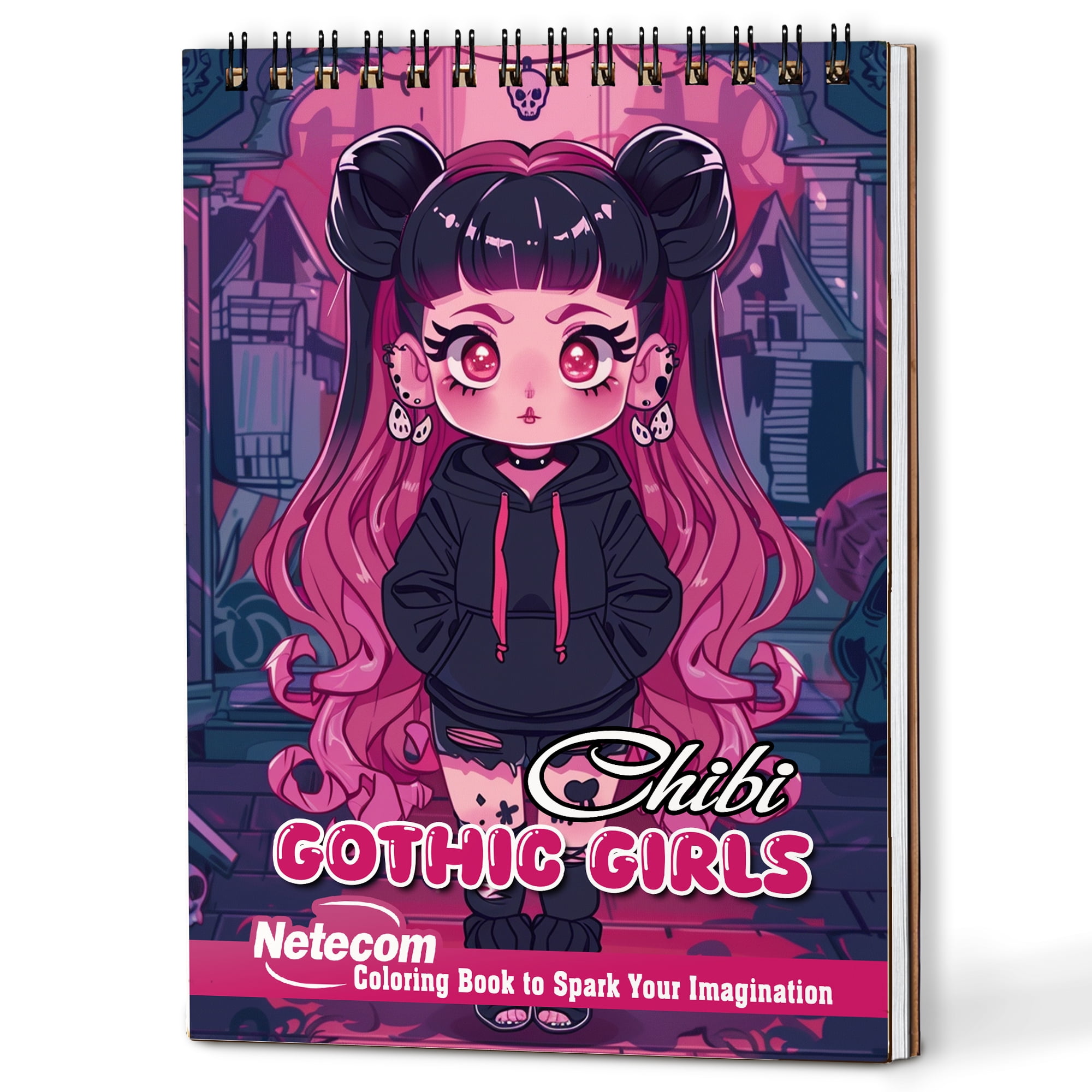Netecom Chibi Gothic Girls Coloring Book Spiral Bound for Adults ...