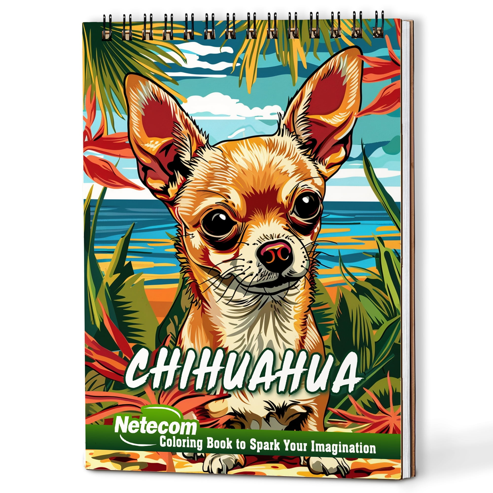 Netecom Chihuahua Coloring Book Spiral Bound for Adults, Wooden Cover, 30 Adorable Coloring ...