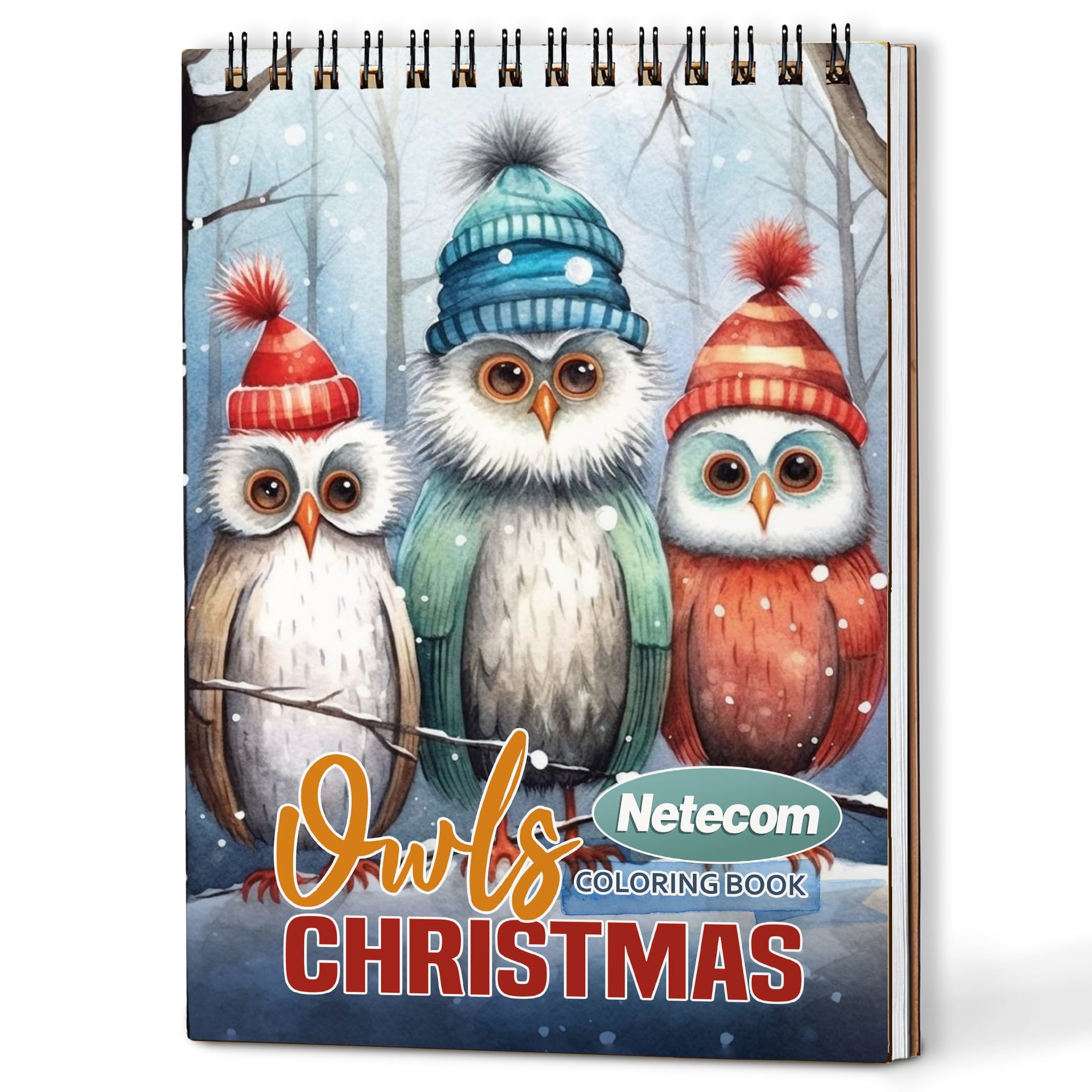 Netecom Christmas Owls Coloring Book Spiral Bound for Adults, A5 Wooden ...