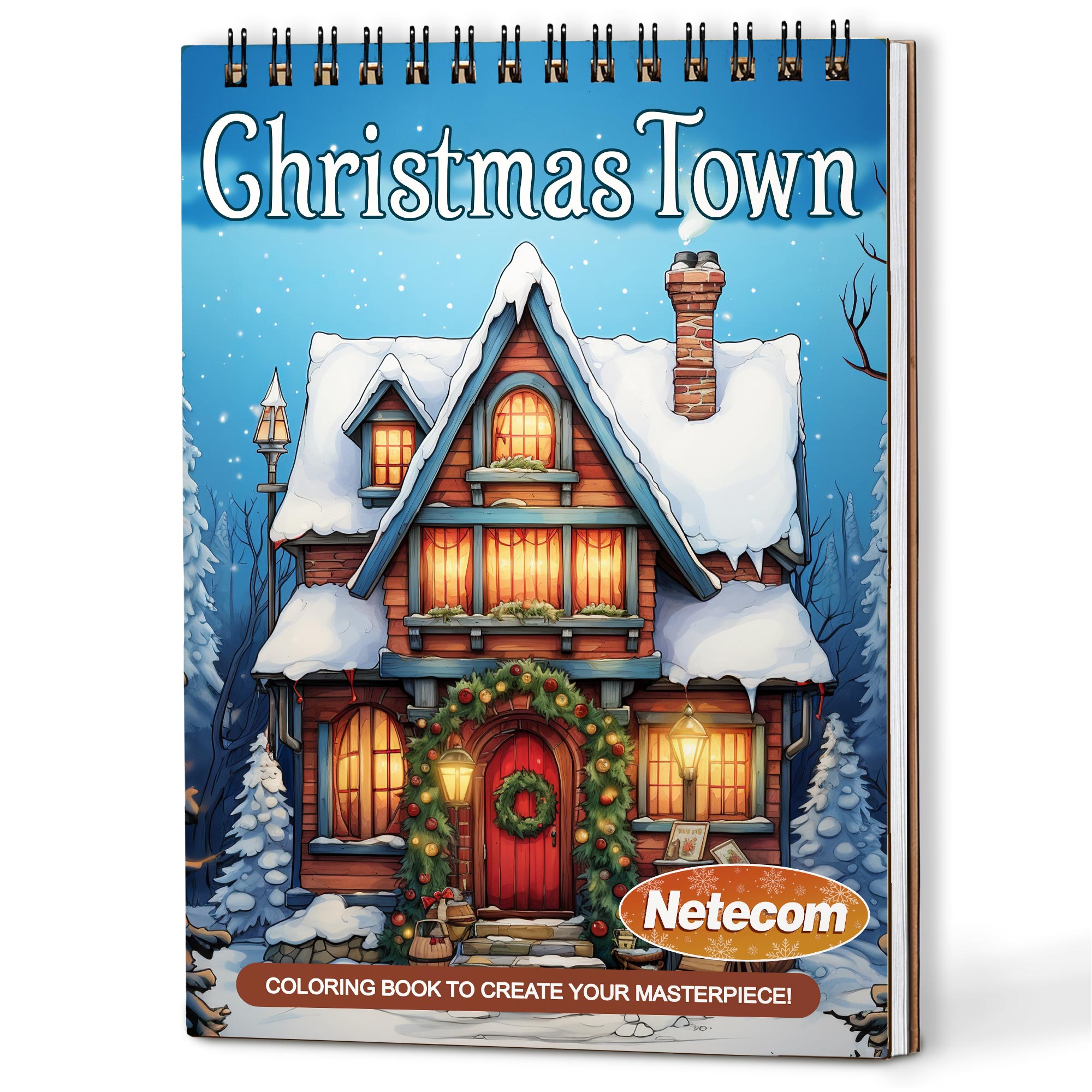 Netecom Christmas Town Coloring Book Spiral Bound For Adults, A5 Wooden ...