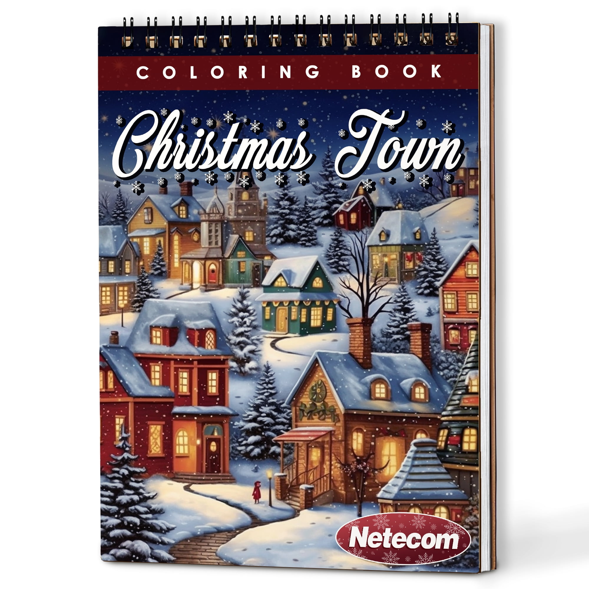 Netecom Christmas Town Coloring Book Spiral Bound For Adults, A5 Wooden ...