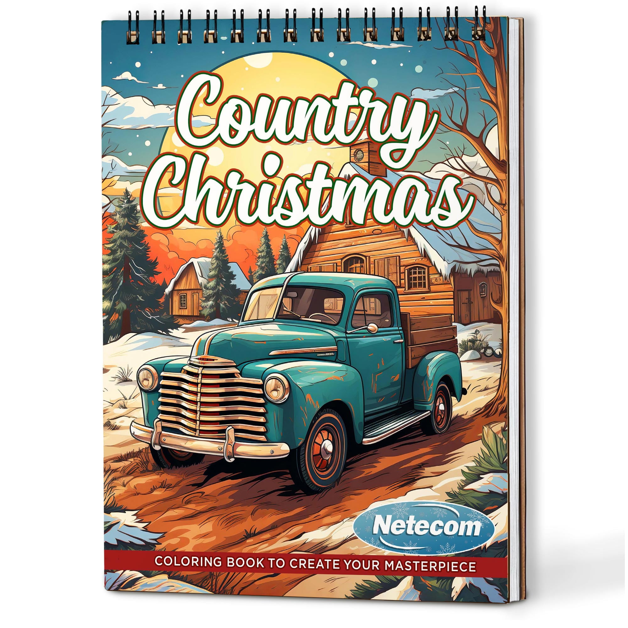 Netecom Country Christmas Coloring Book Spiral Bound for Adults, A5 ...