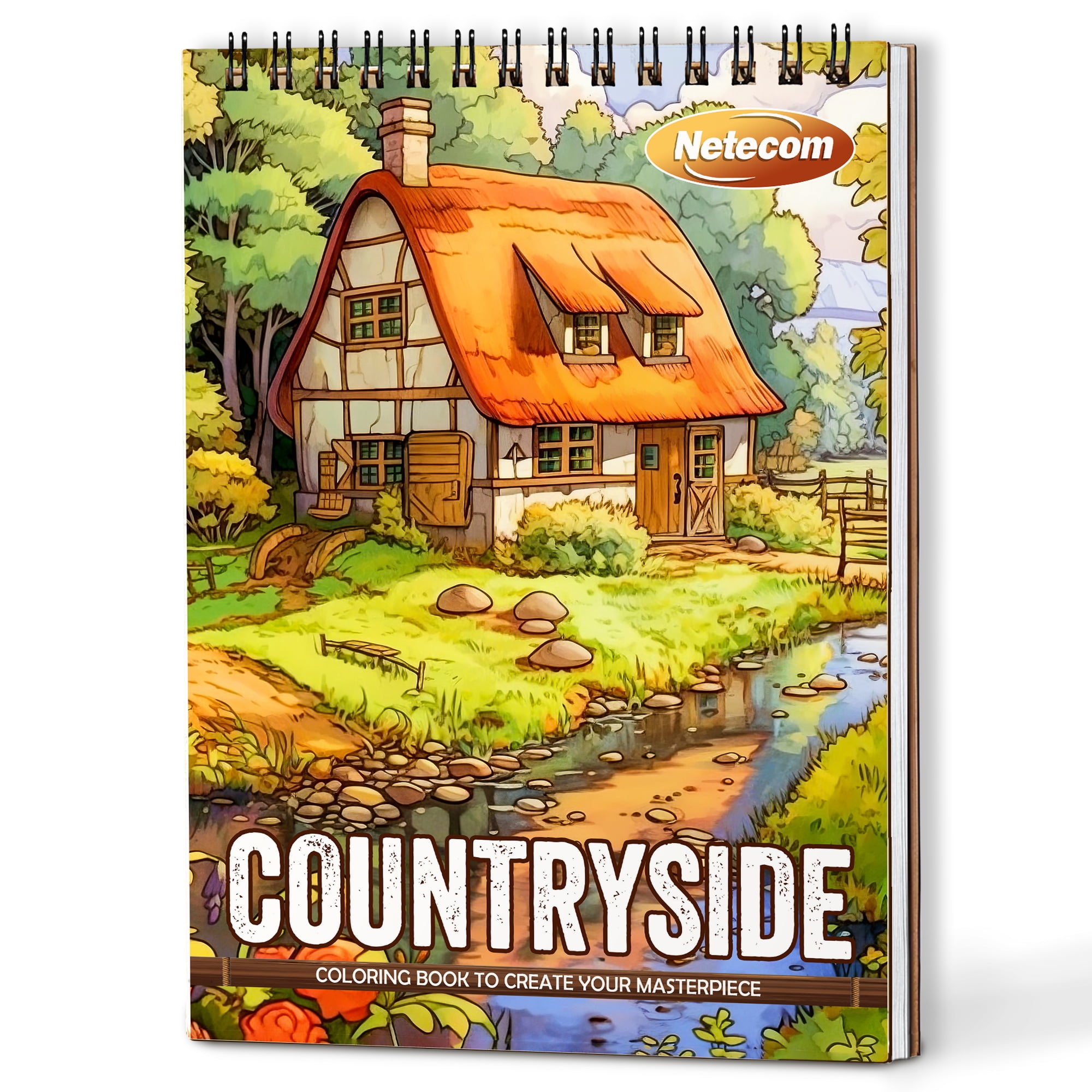 Netecom Countryside Coloring Book Spiral Bound for Adults, A5 Wooden ...
