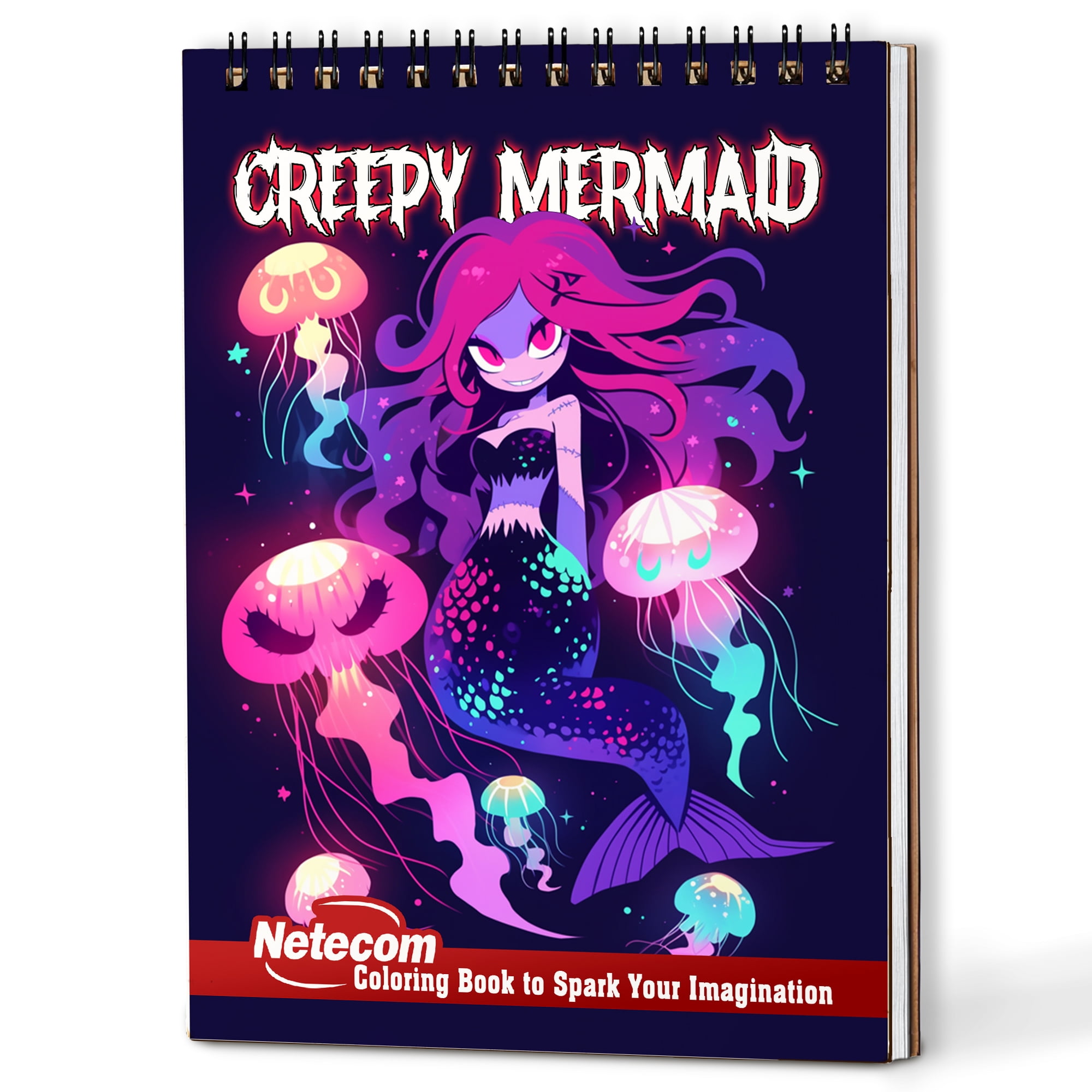 Netecom Creepy Mermaid Coloring Book Spiral Bound for Adults, Wooden ...