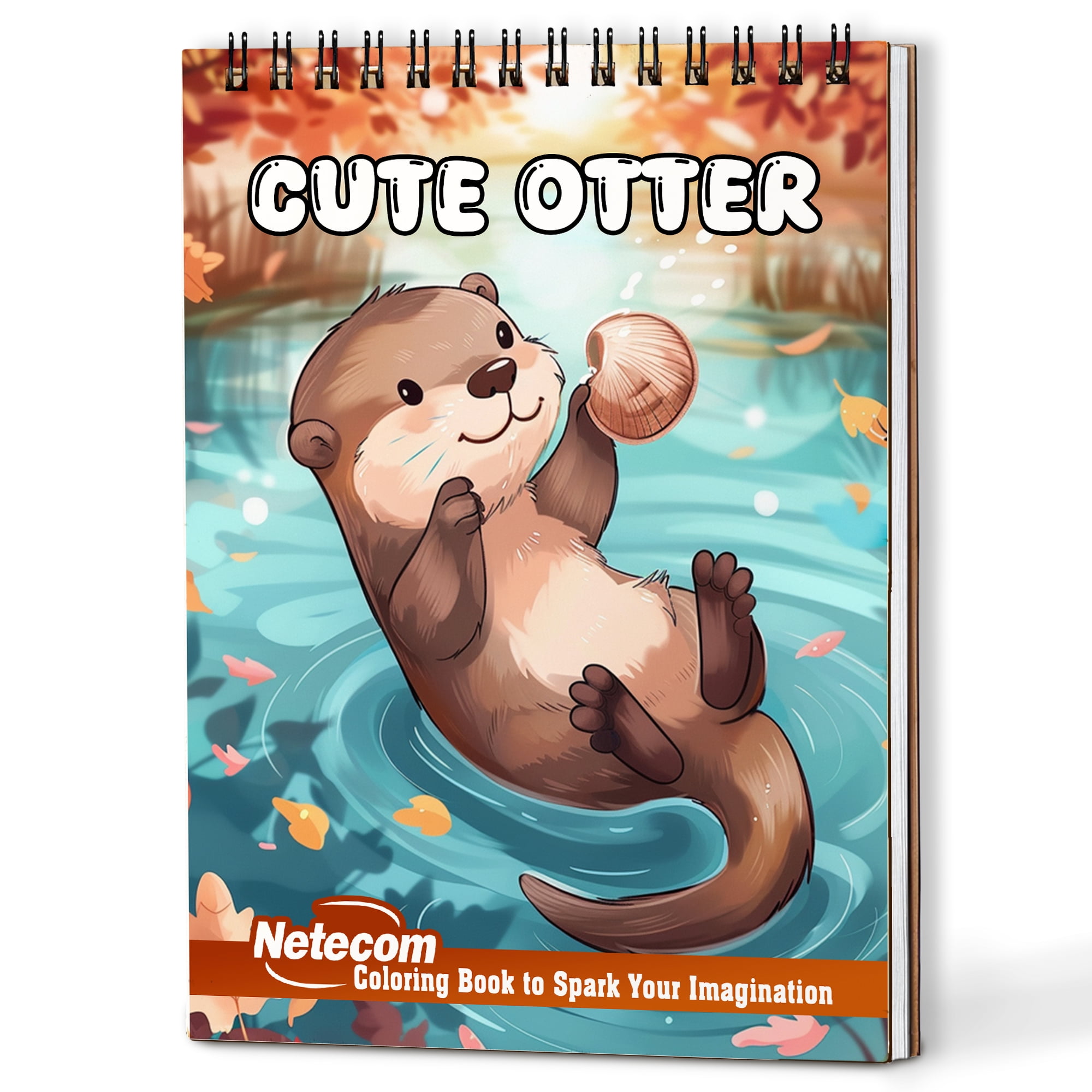 Netecom Cute Otter Coloring Book Spiral Bound for Adults, Wooden Cover ...