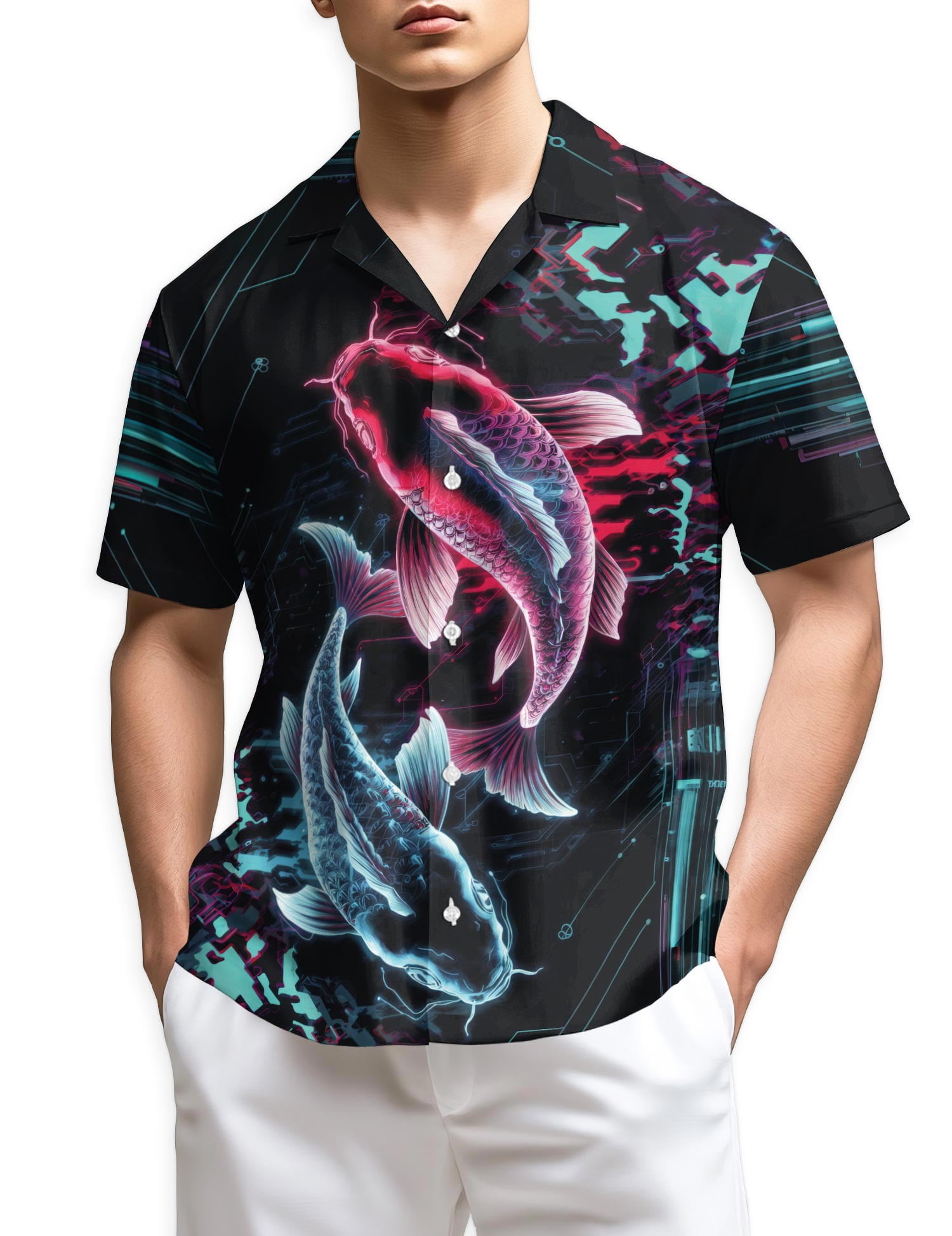 Netecom Cyberpunk Koi Fish Hawaiian Shirt for Men, Cyberpunk Style ...
