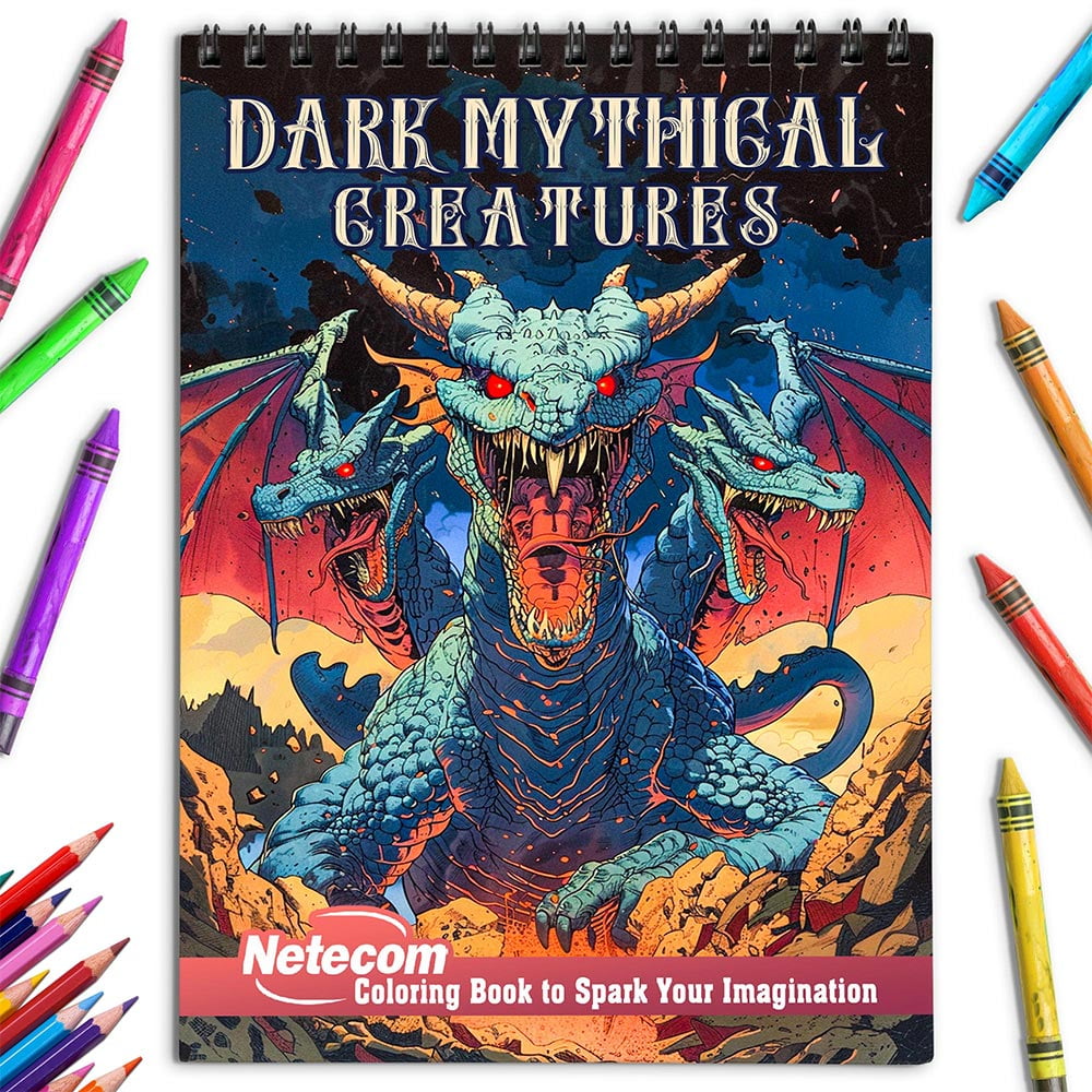 Netecom Dark Mythical Creatures Coloring Book for Adults, Spiral Bound ...