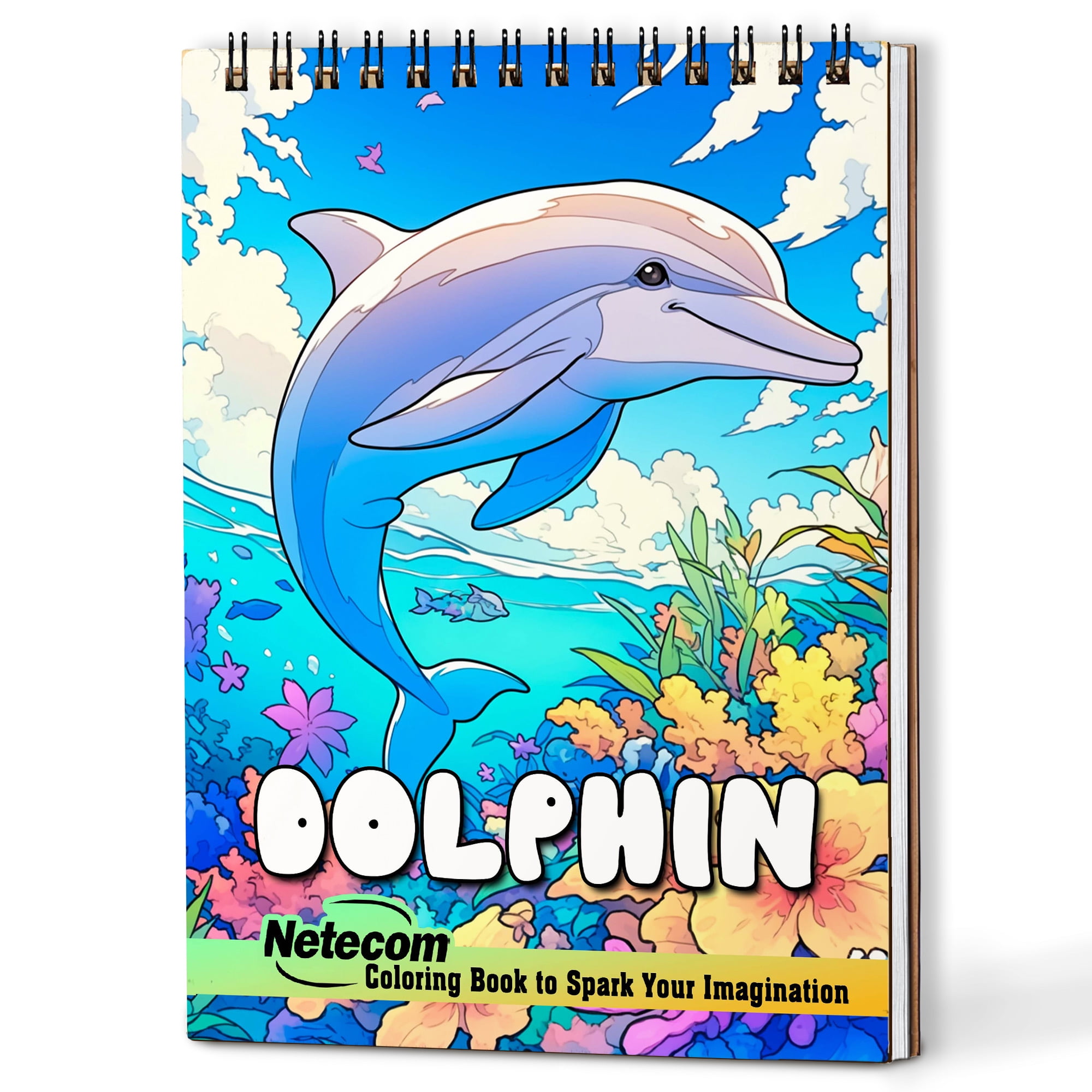 Netecom Dolphin Coloring Book for Adults, A5 Wooden Cover, Spiral Bound ...
