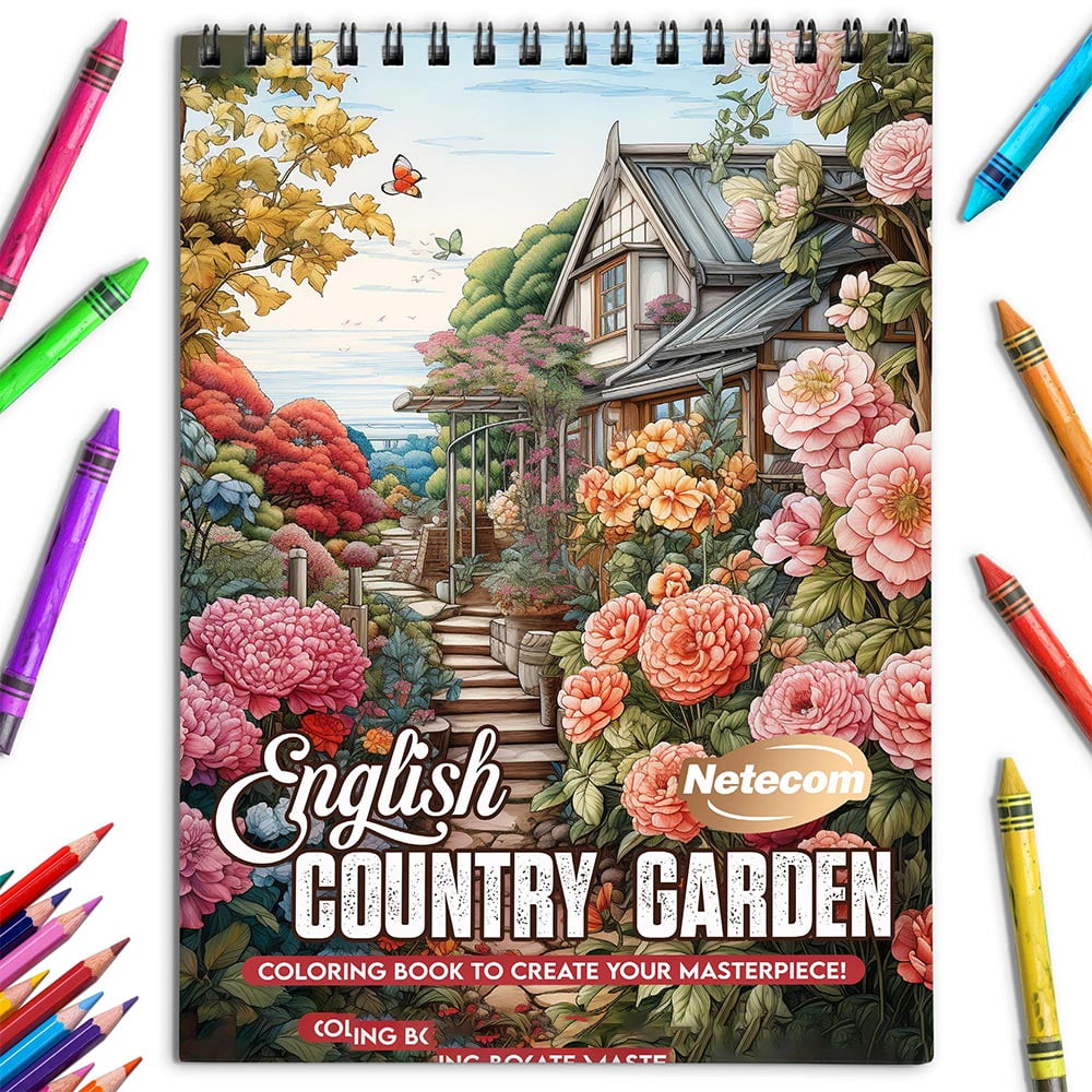 Netecom English Country Garden Coloring Book for Adults, Spiral Bound ...