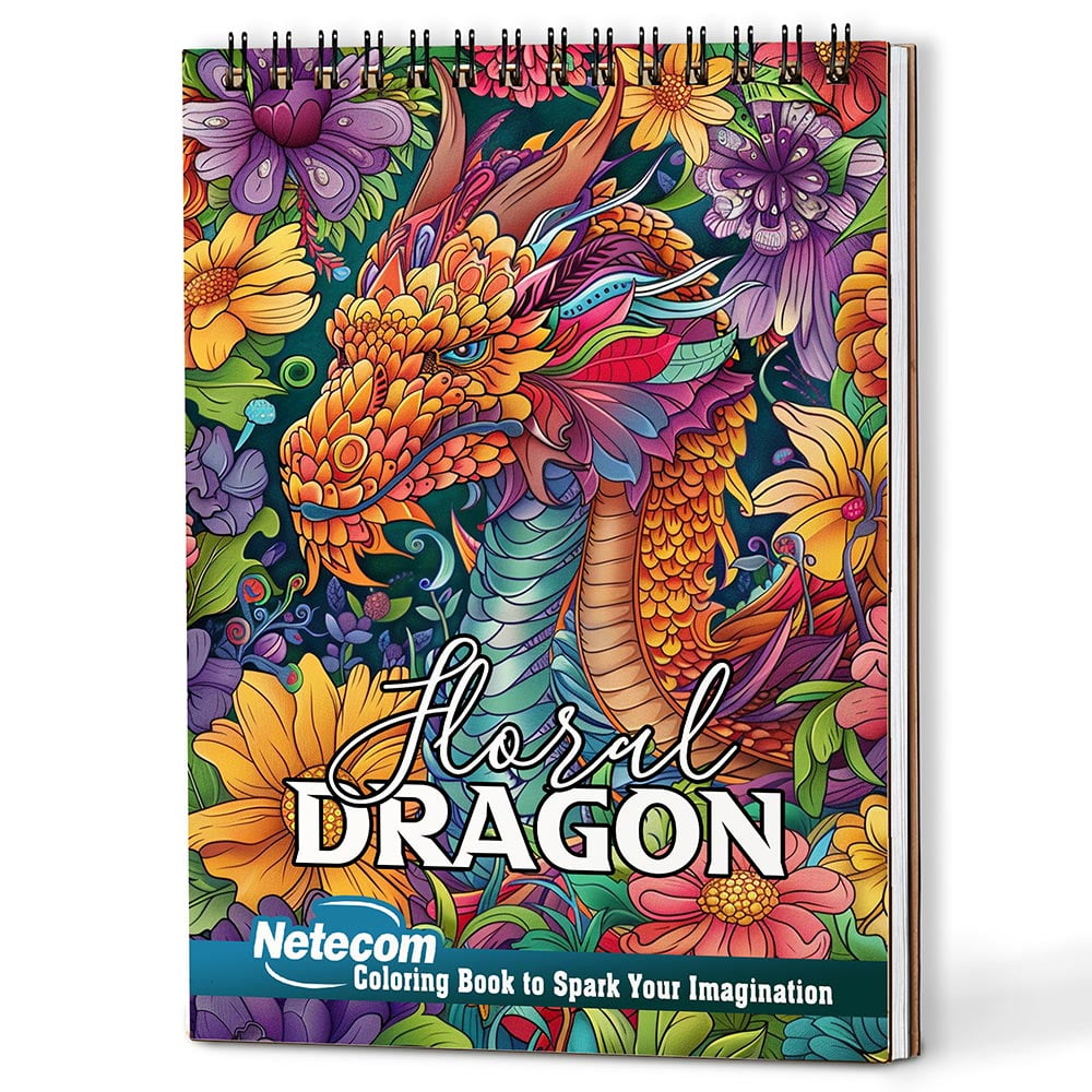 Netecom Floral Dragon Coloring Book Spiral Bound for Adults, A5 Wooden ...