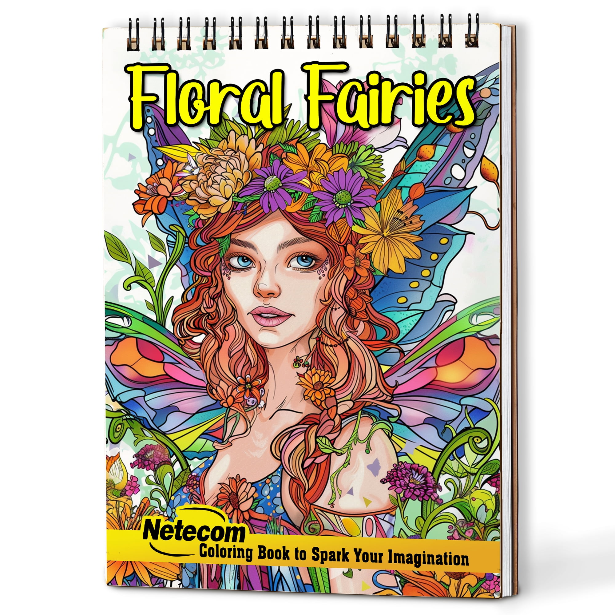 Netecom Floral Fairies Coloring Book Spiral Bound for Adults, Wooden ...