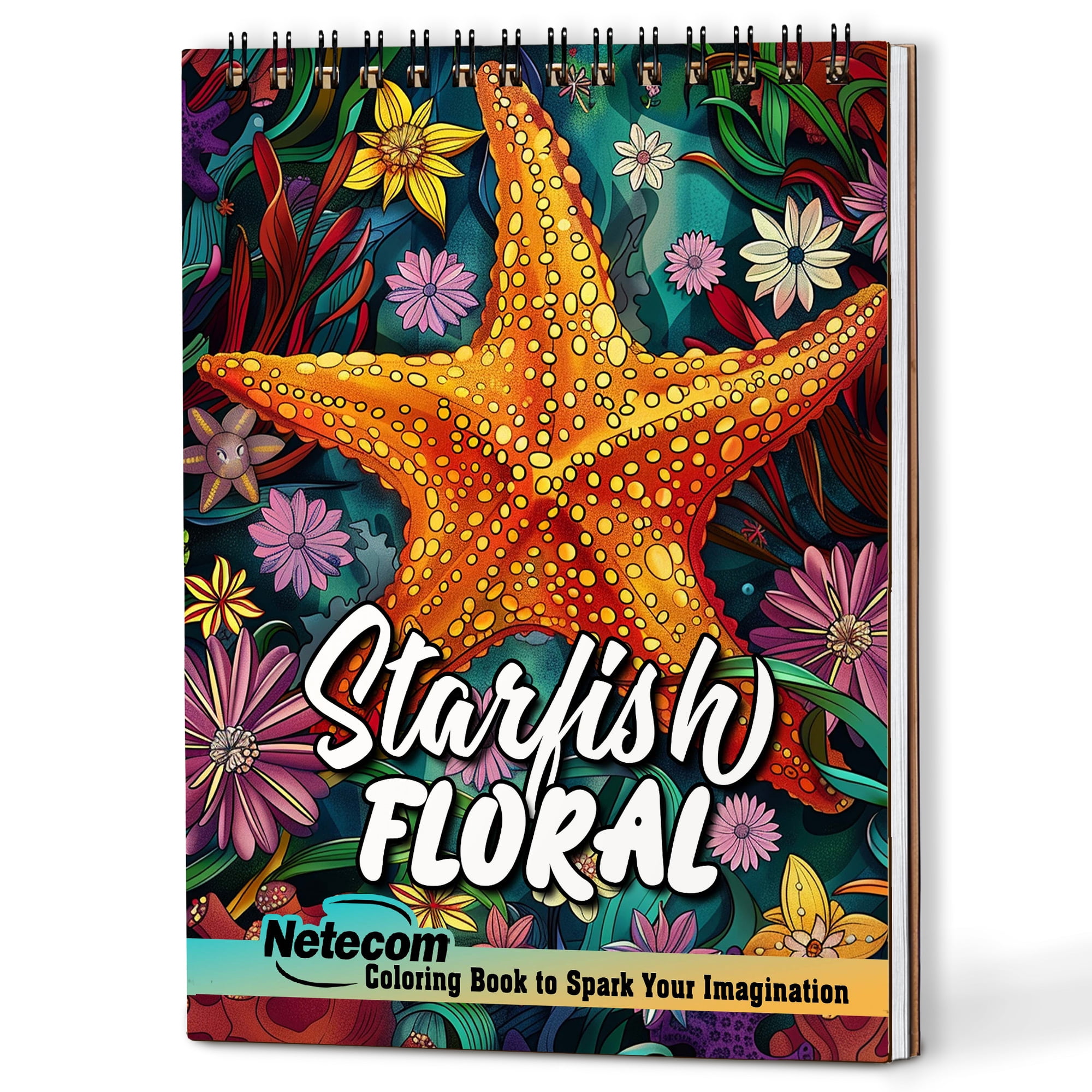 Netecom Floral Starfish Coloring Book for Adults, A5 Wooden Cover ...