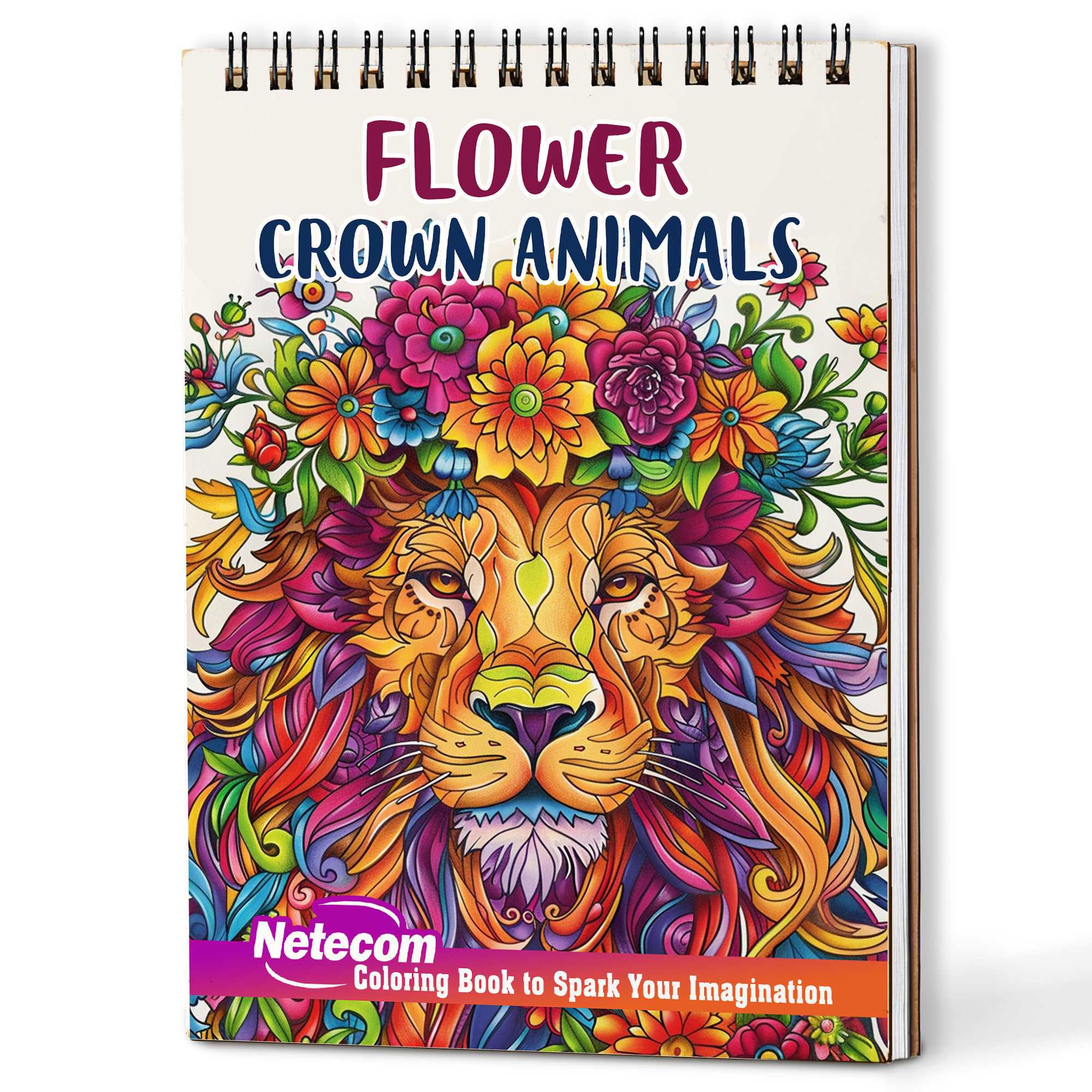 Netecom Flower Crown Animals Coloring Book for Adults, Soft Cover, 30 ...