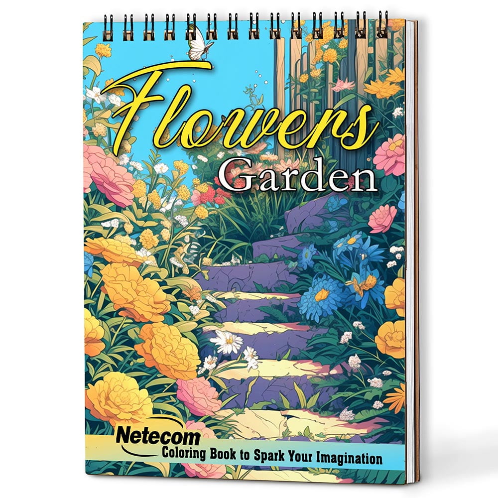 Netecom Flowers Garden Coloring Book Spiral Bound for Adults, A5 Wooden ...