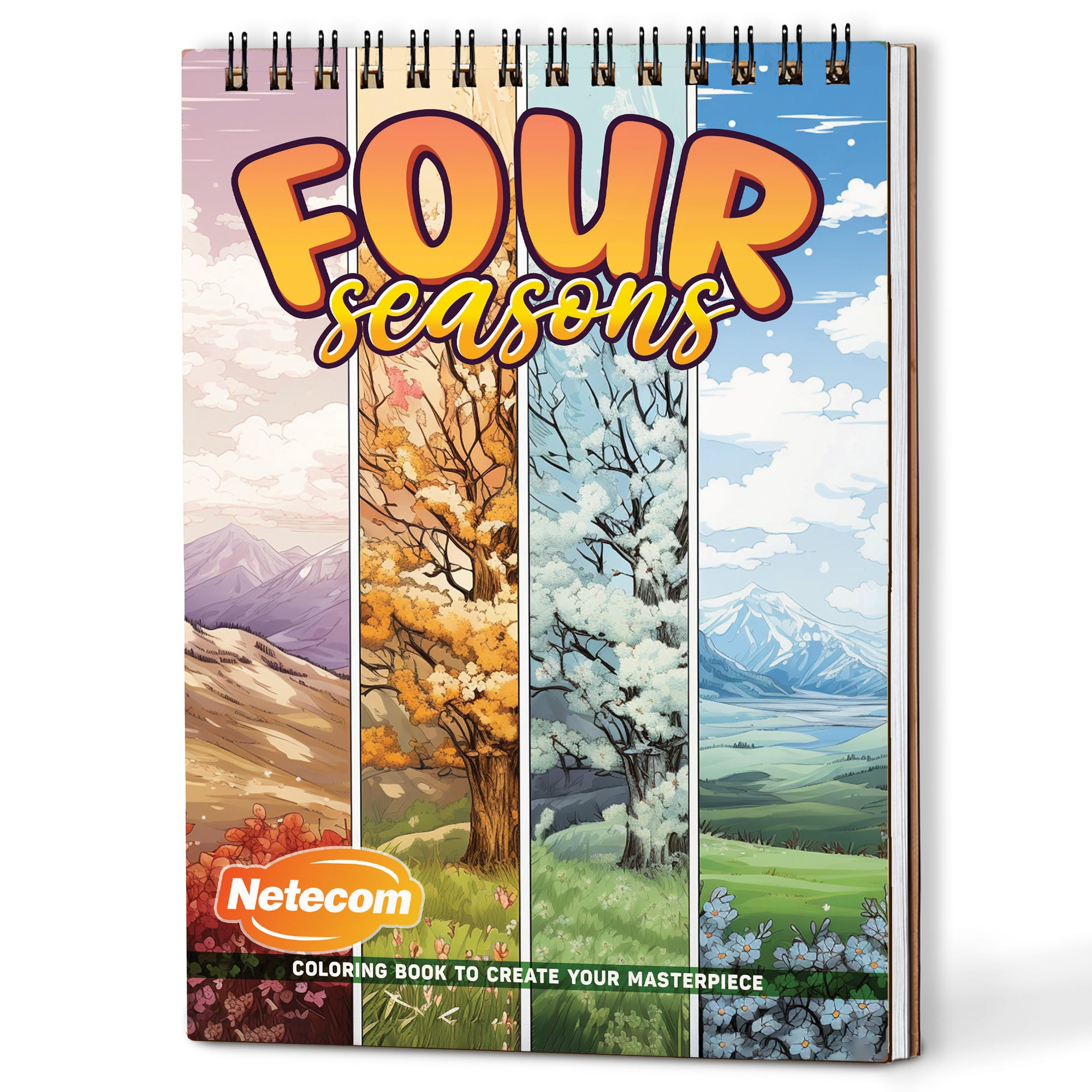 Netecom Four Seasons Coloring Book Spiral Bound for Adults, A5 Wooden ...