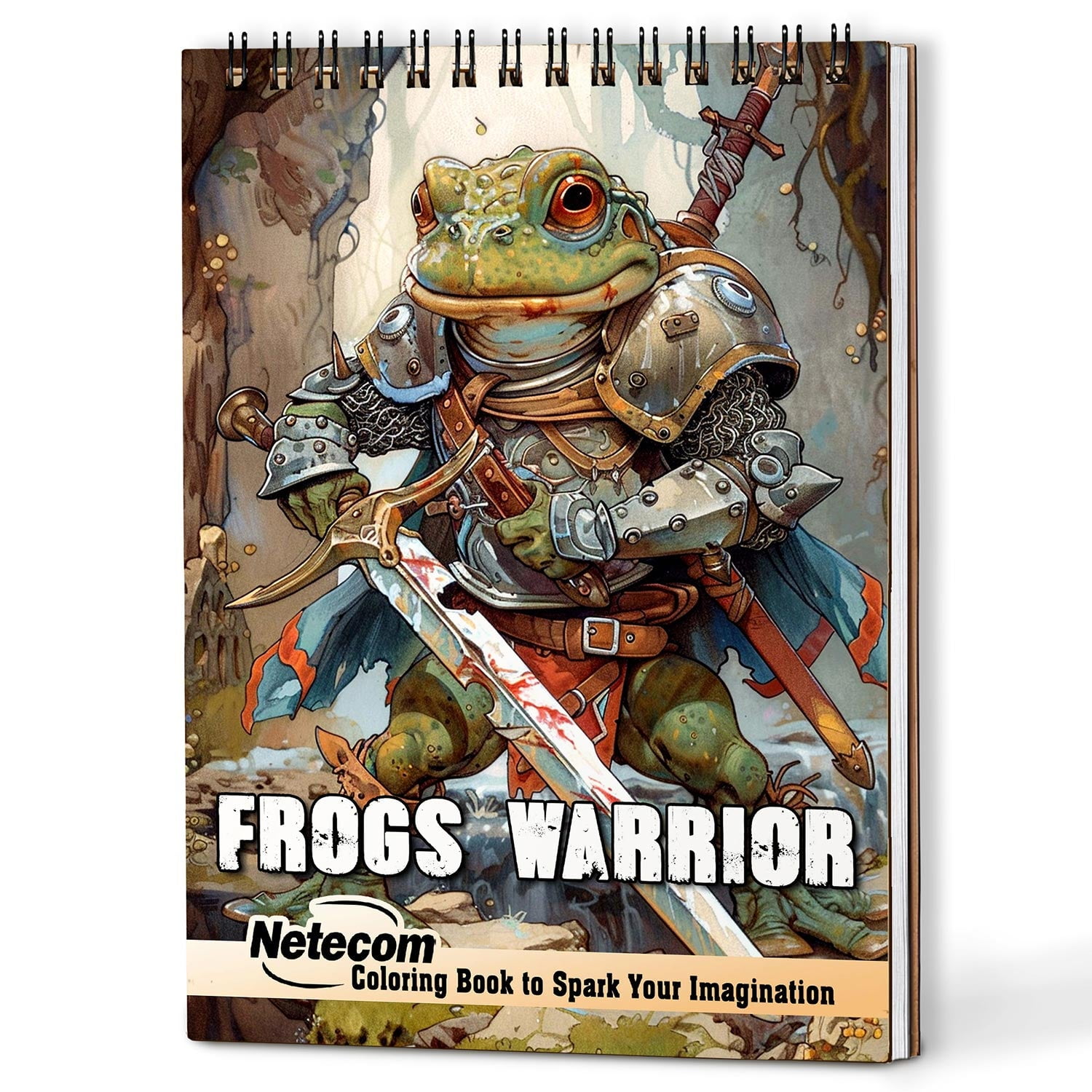 Netecom Frogs Warrior Coloring Book Spiral Bound for Adults, A5 Wooden Cover, Spiral Bound, 30 ...