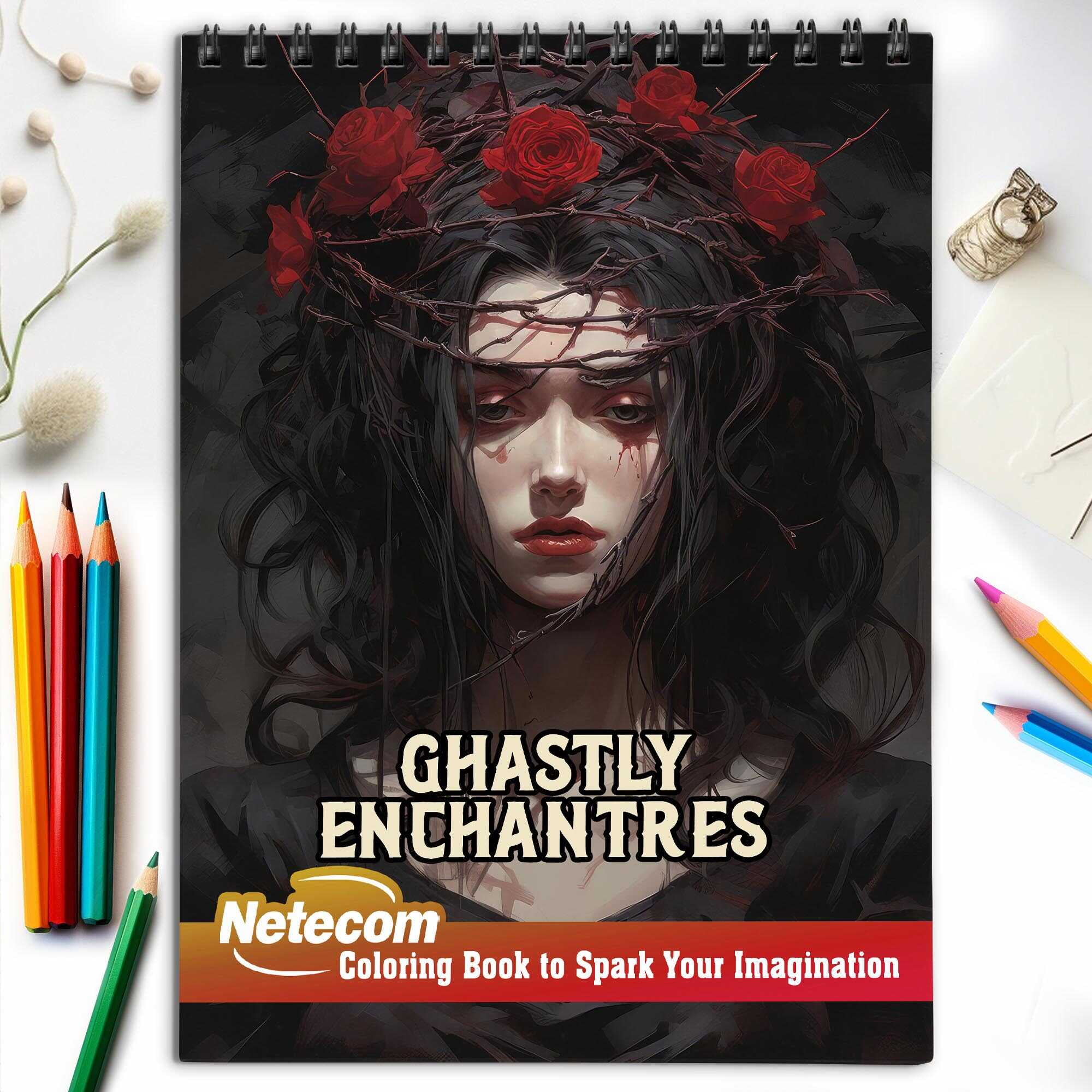 Netecom Ghastly Enchantress Spiral Bound Coloring Book, 30 Coloring ...