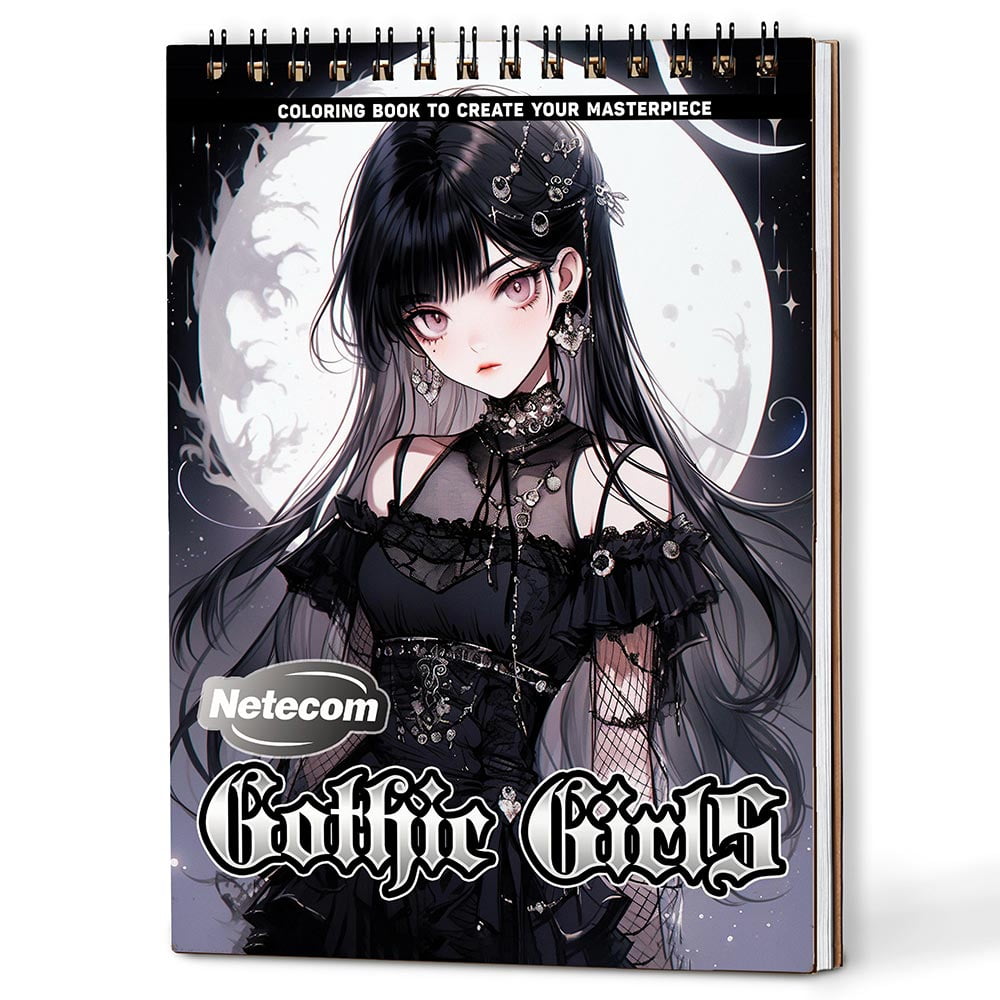 Netecom Gothic Girls Coloring Book Spiral Bound for Adults, A5 Wooden ...