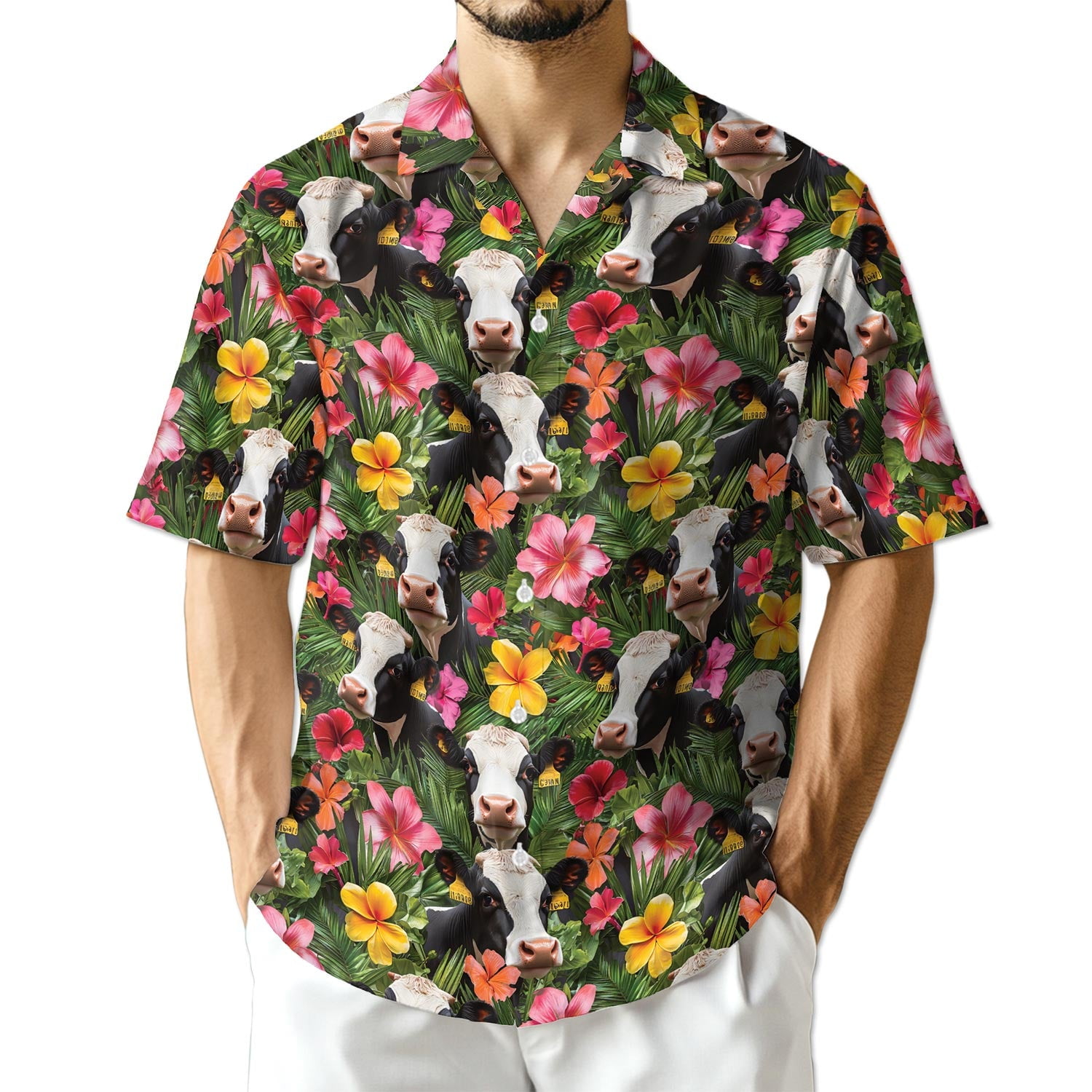 Netecom Holstein Cow Hawaiian Shirt for Men, Button Down Summer Beach ...