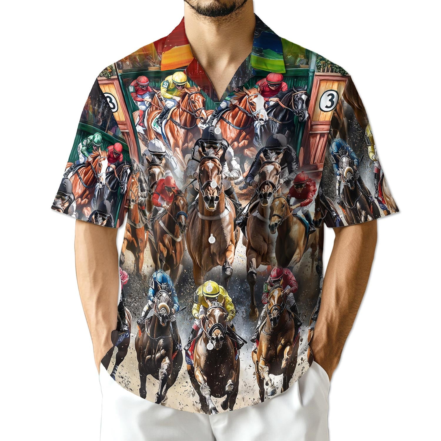 Netecom Horses Racing Hawaiian Shirt for Men, Equestrian Style, Button ...
