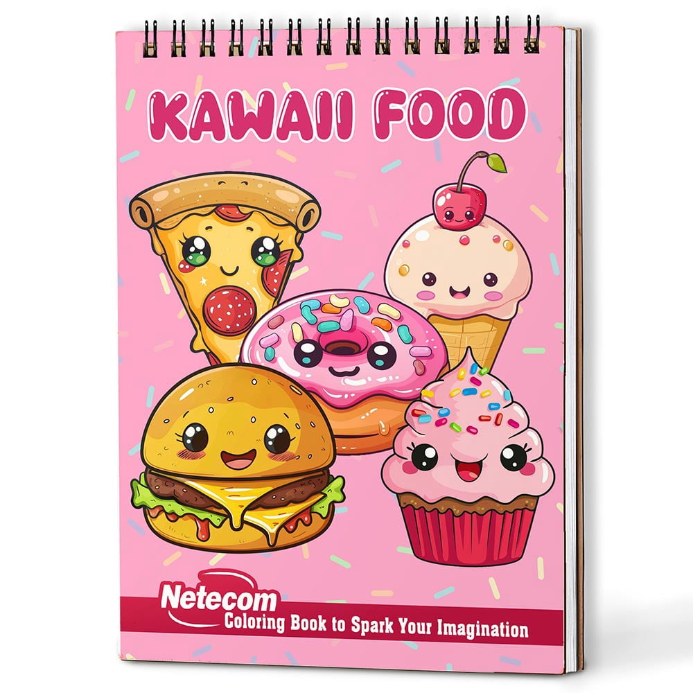 Netecom Kawaii Food Coloring Book Spiral Bound for Adults, A5 Wooden ...