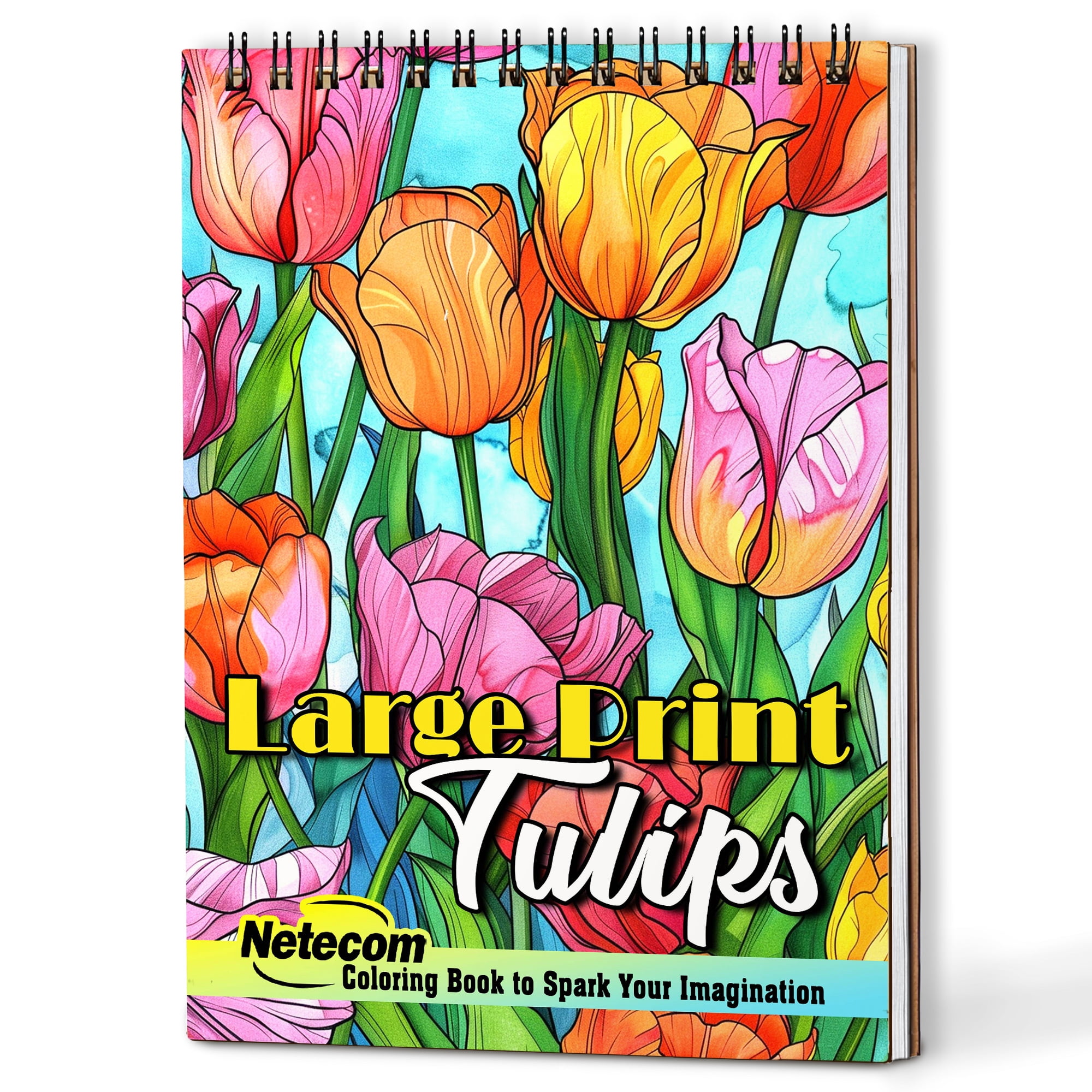 Netecom Large Print Tulips Coloring Book Spiral Bound for Adults, A5 ...