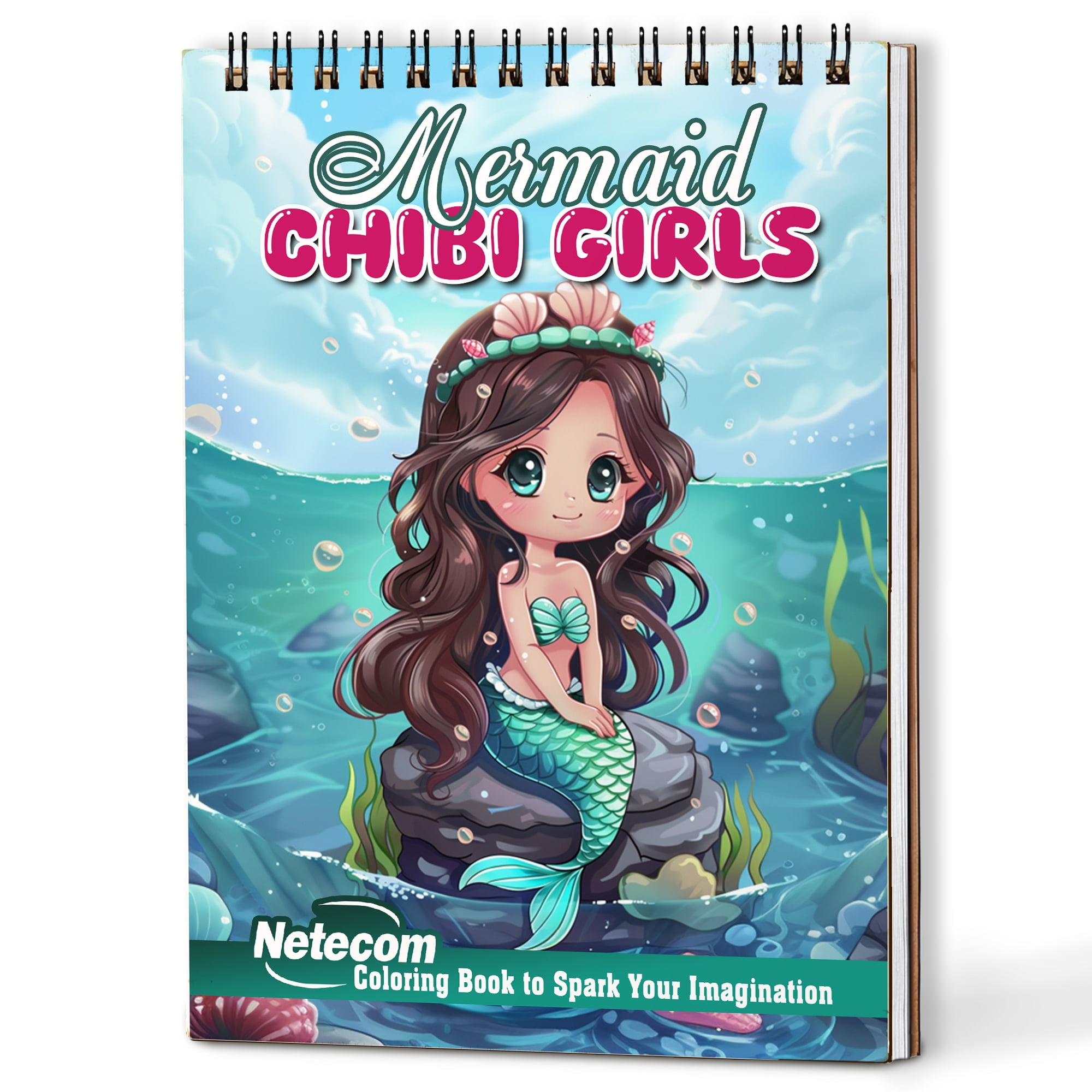 Netecom Mermaid Chibi Girls Coloring Book Spiral Bound for Adults ...