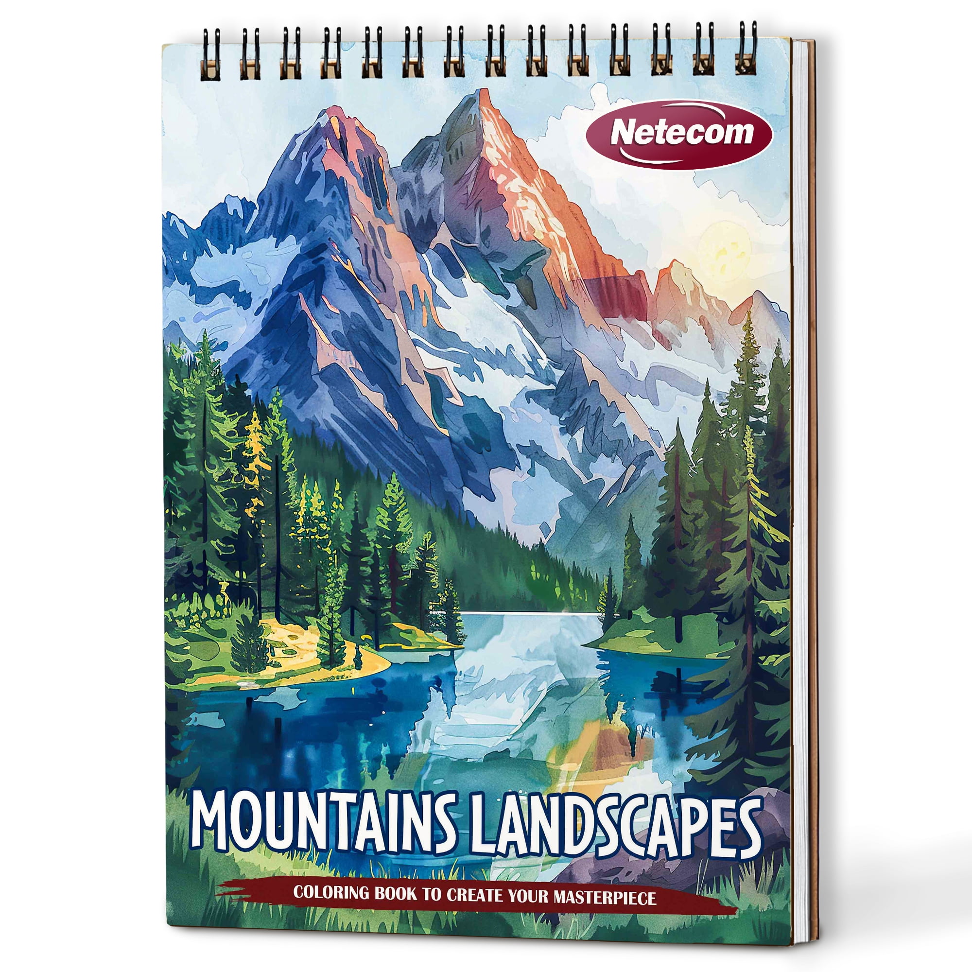 Netecom Mountains Landscapes Coloring Book for Adults, A5 Wooden Cover ...