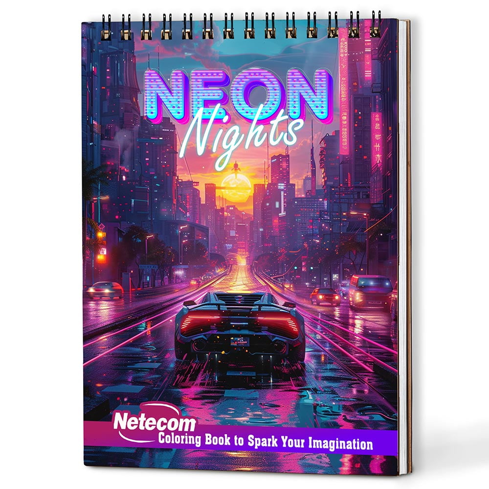 Netecom Neon Nights Coloring Book Spiral Bound for Adults, A5 Wooden ...