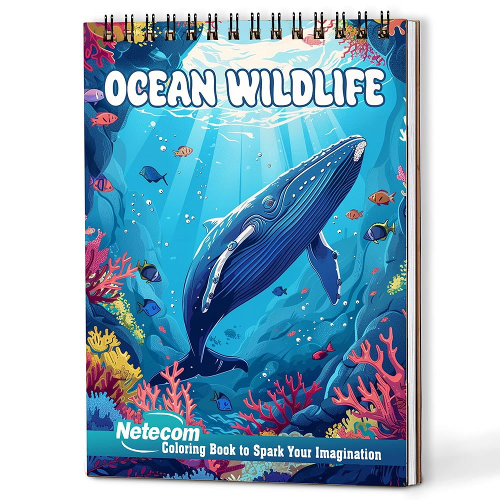 Netecom Ocean Wildlife Coloring Book Spiral Bound for Adults, A5 Wooden ...