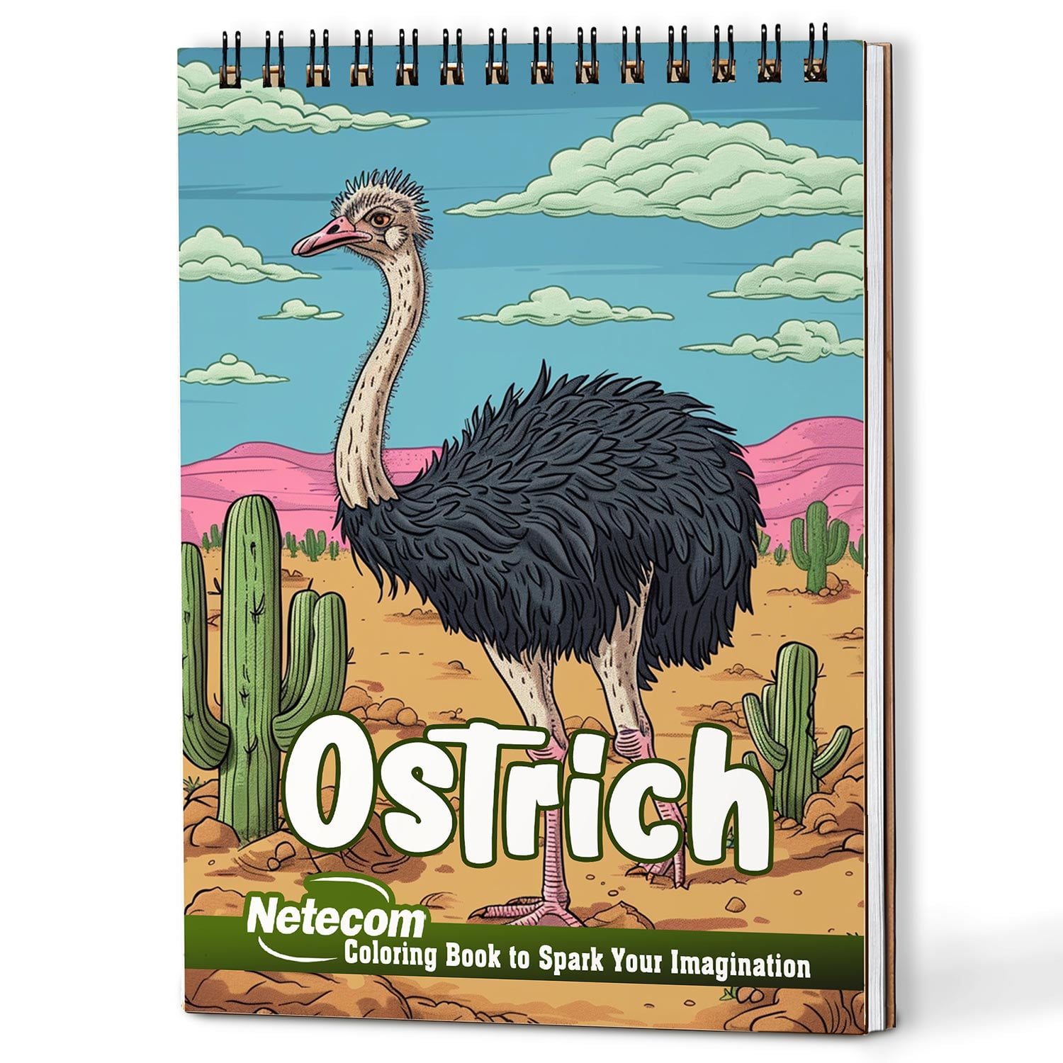 Netecom Ostrich Coloring Book Spiral Bound for Adults, A5 Wooden Cover ...
