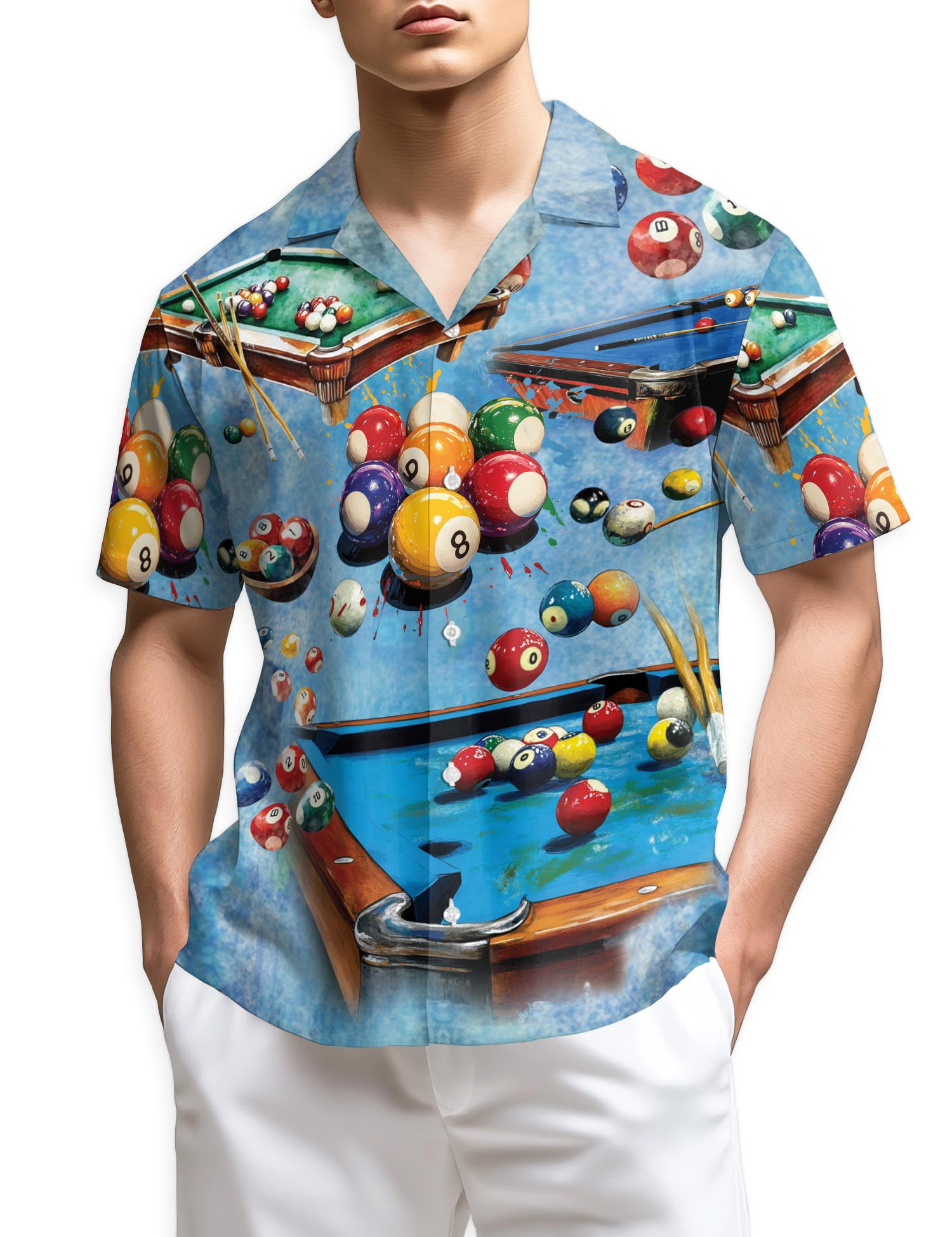 Netecom Playing Pool with Billiards Hawaiian Shirt for Men, Button Down ...