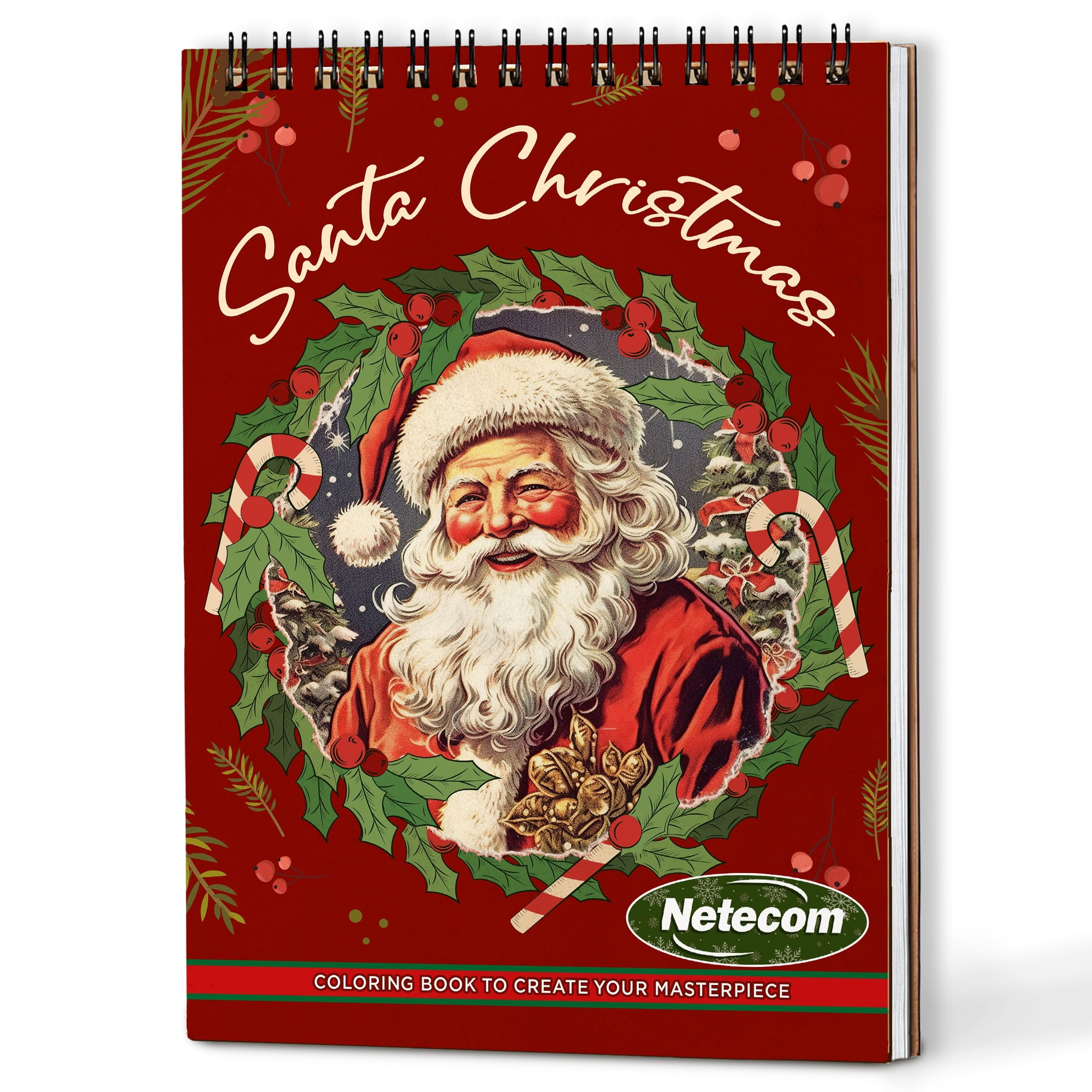 Netecom Santa Christmas Coloring Book Spiral Bound For Adults, A5 ...