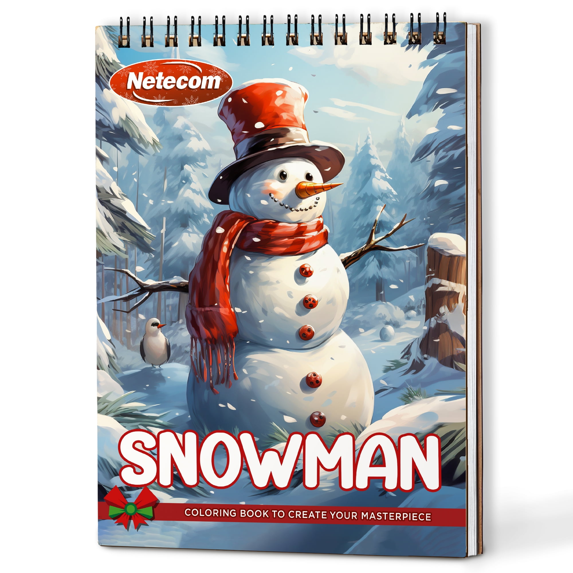 Netecom Snowman Coloring Book Spiral Bound for Adults, A5 Wooden Cover ...