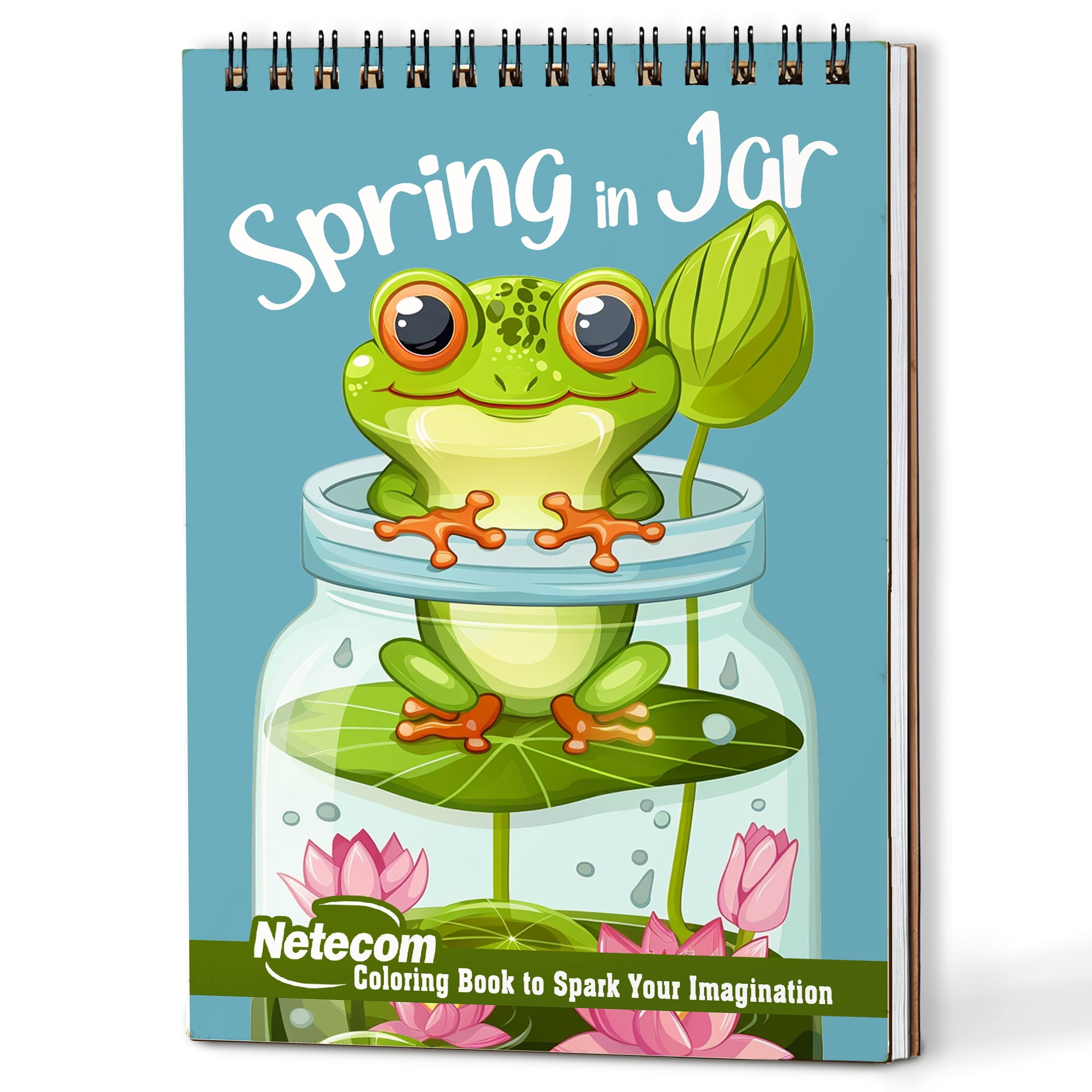 Netecom Spring in Jar Coloring Book Spiral Bound for Adults, Wooden Cover, 30 Beautiful Coloring ...