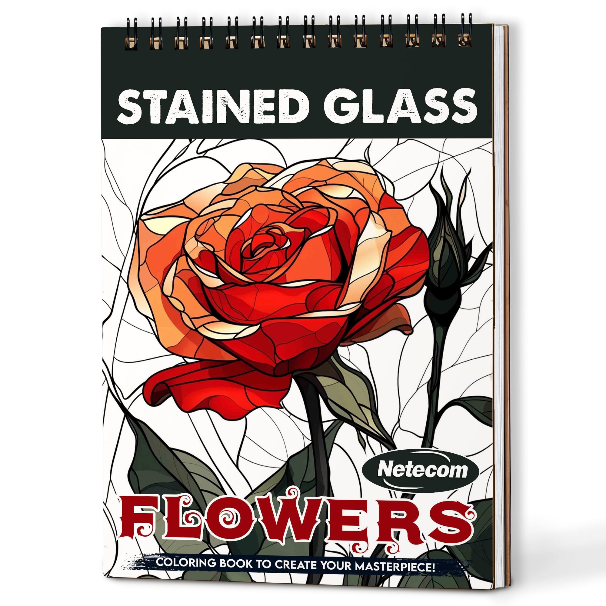 Netecom Stained Glass Flowers Coloring Book Spiral Bound for Adults, A5 ...