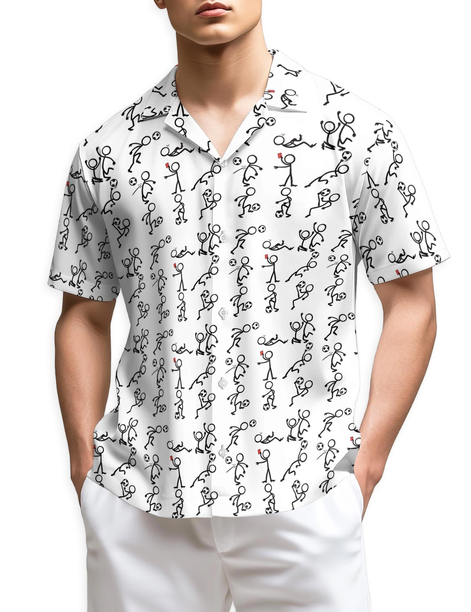 Netecom Stick Figures Playing Soccer Hawaiian Shirt for Men, Vintage ...