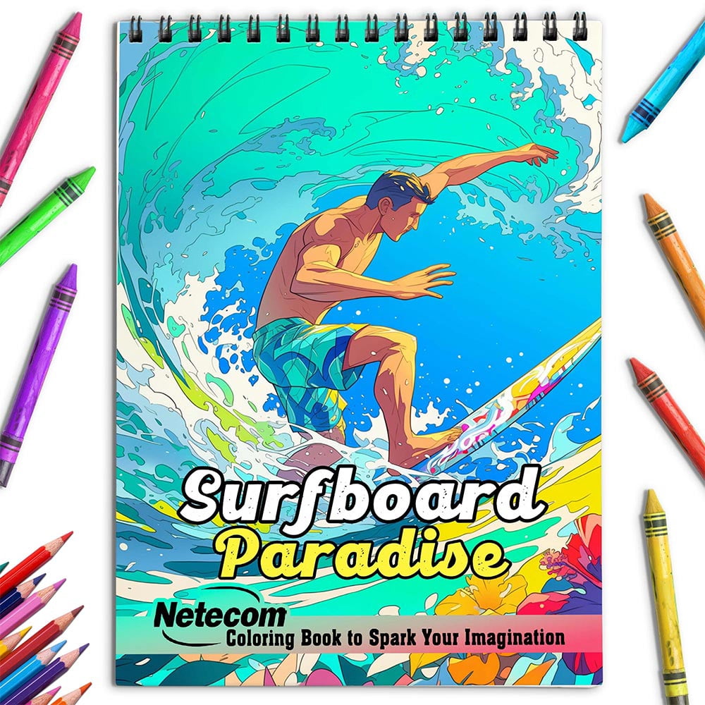 Netecom Surfboard Paradise Coloring Book for Adults, Spiral Bound, Soft ...