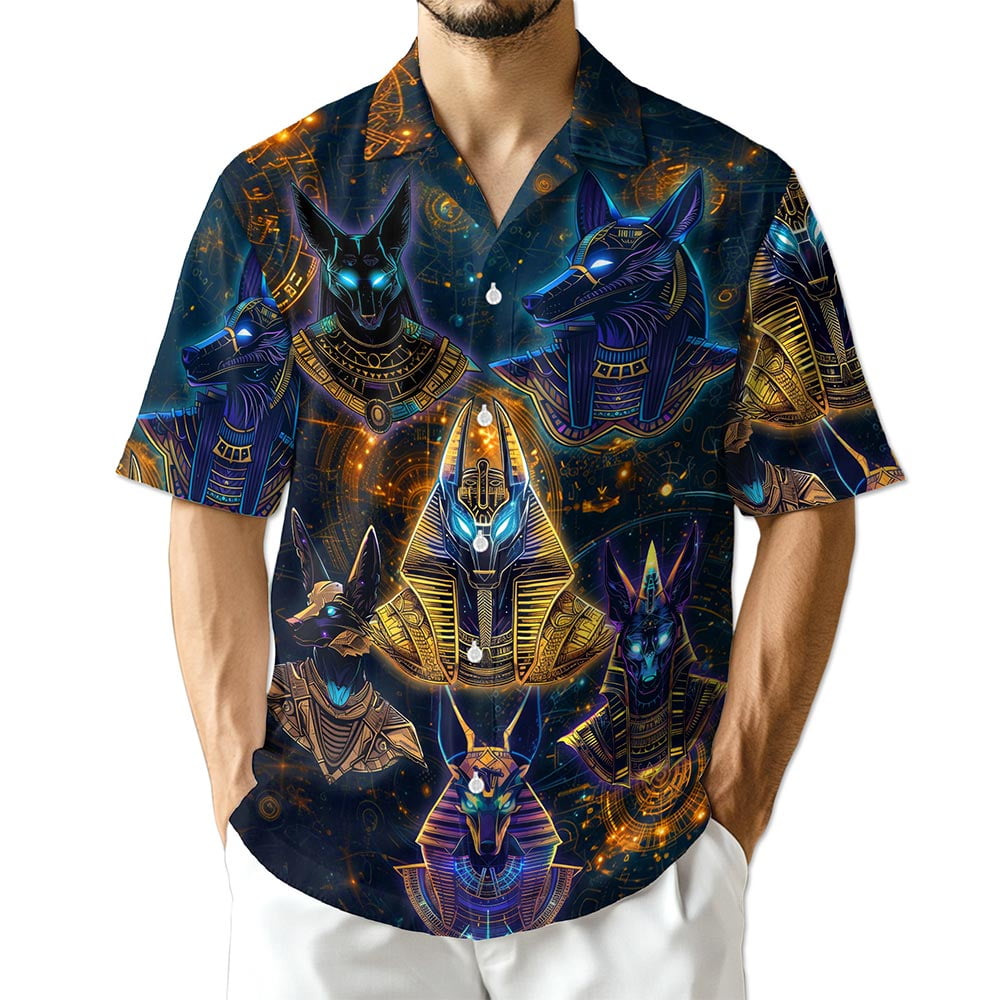 Netecom The Egyptian God Anubis Geometry Black Hawaiian Shirt for Men ...