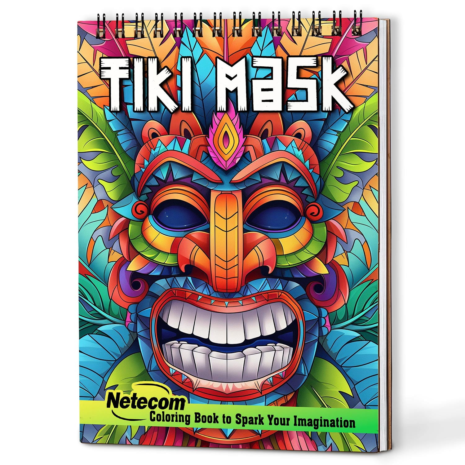 Netecom Tiki Mask Coloring Book Spiral Bound for Adults, A5 Wooden ...