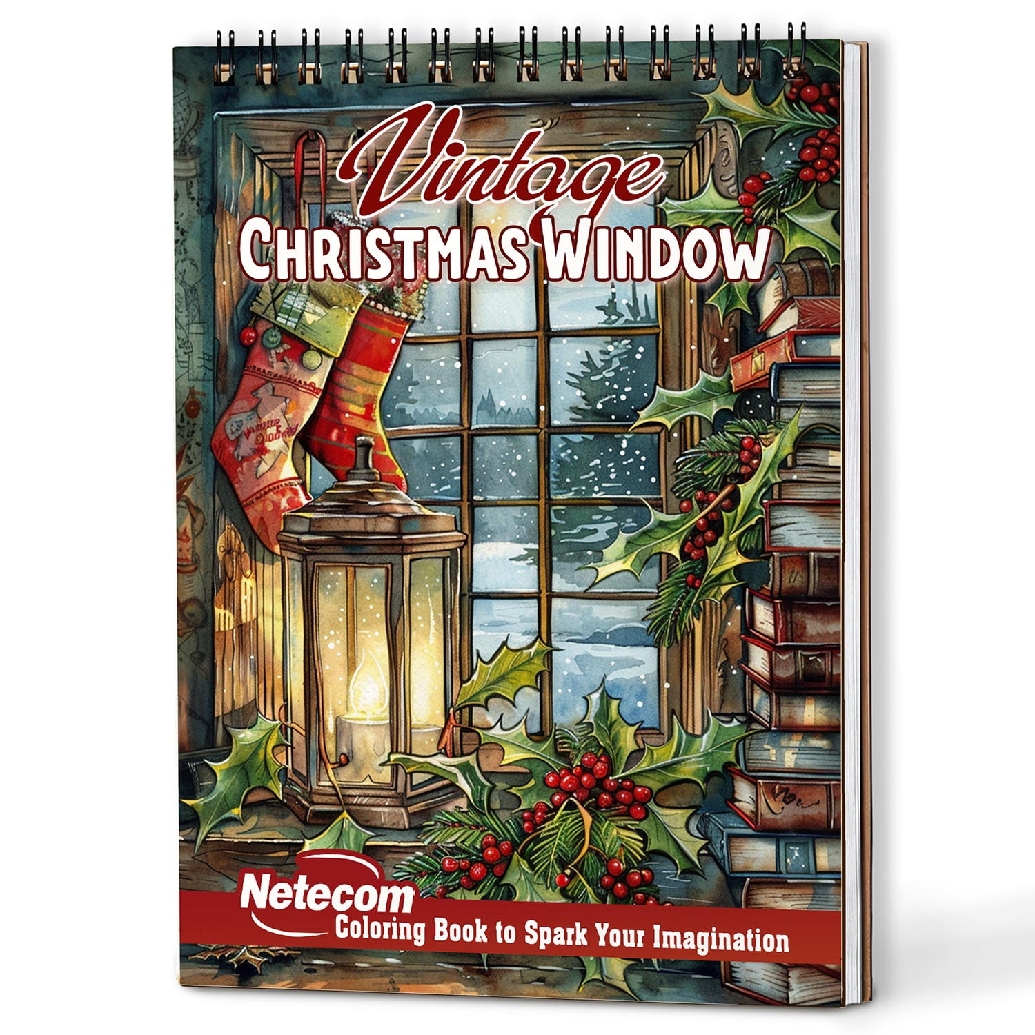 Netecom Vintage Christmas Window Coloring Book Spiral Bound for Adults ...