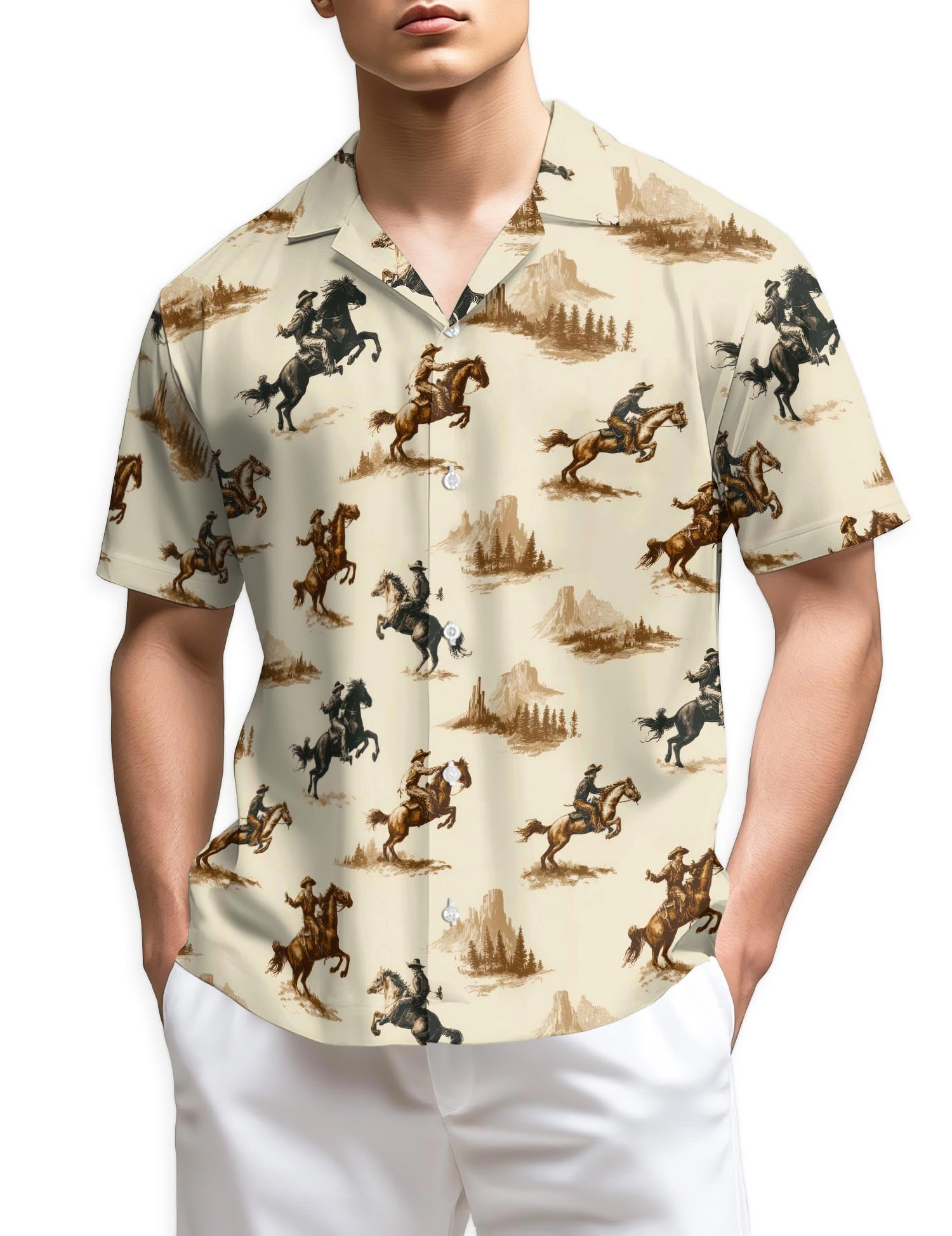 Netecom Vintage Cowboy Hawaiian Shirt for Men, Western Rodeo Style ...