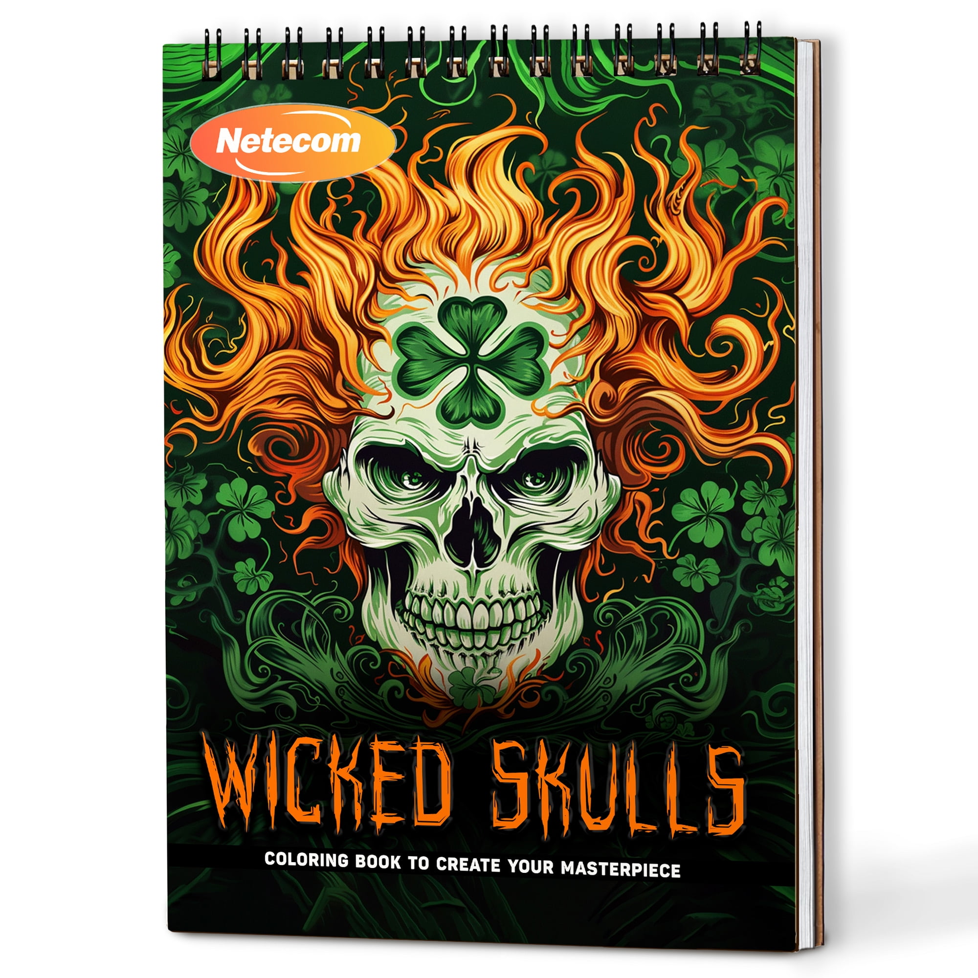 Netecom Wicked Skulls Coloring Book Spiral Bound For Adults, A5 Wooden ...