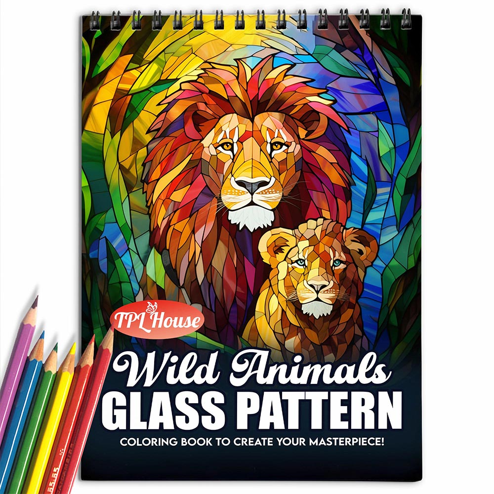 Netecom Wild Animals Stained Glass Coloring Book for Adults, Spiral ...