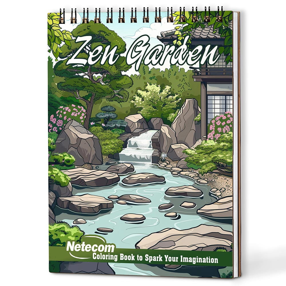 Netecom Zen Garden Coloring Book Spiral Bound for Adults, A5 Wooden ...