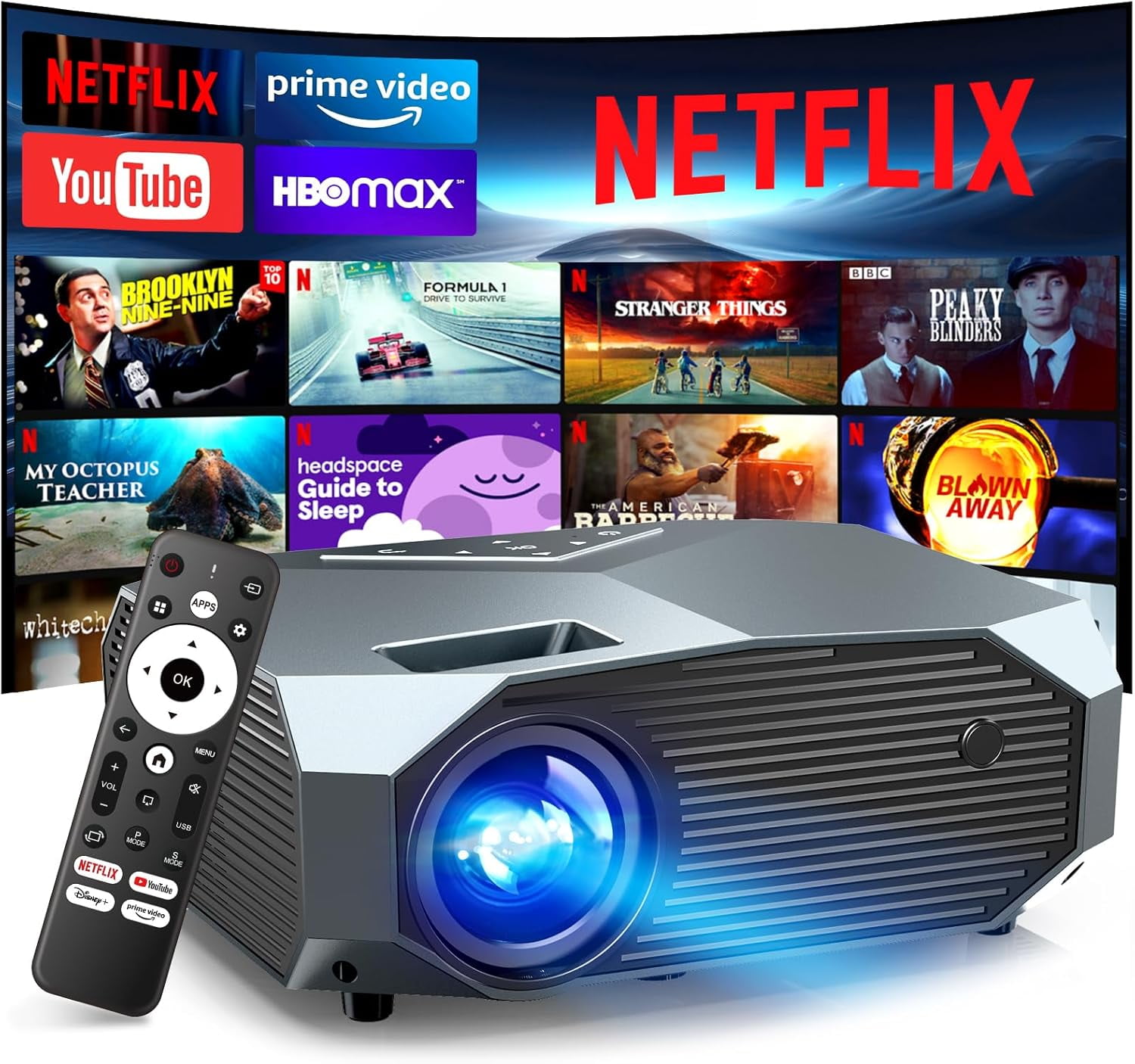 Netflix Officially/High Brightness] Smart Projector with WiFi 6 and ...