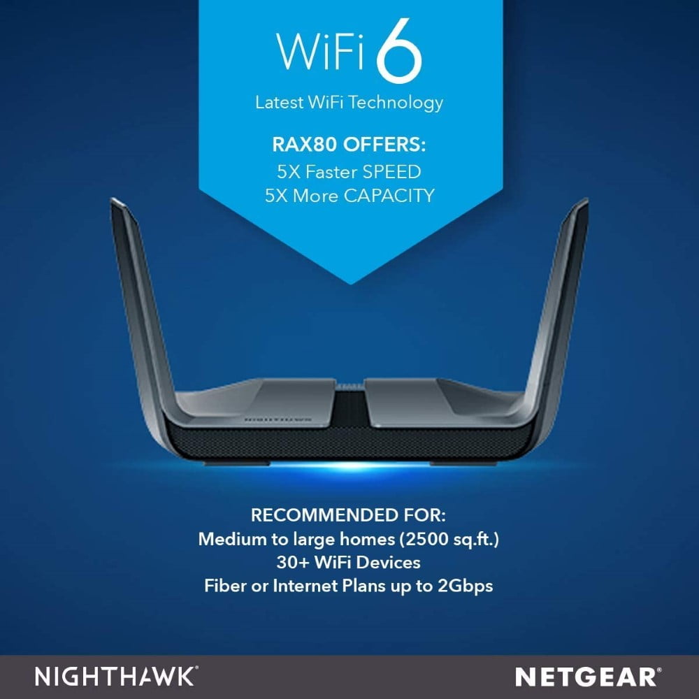 Netgear RAX80100NAR Nighthawk AX8 8-Stream AX6000 Wi-Fi 6 Router ...